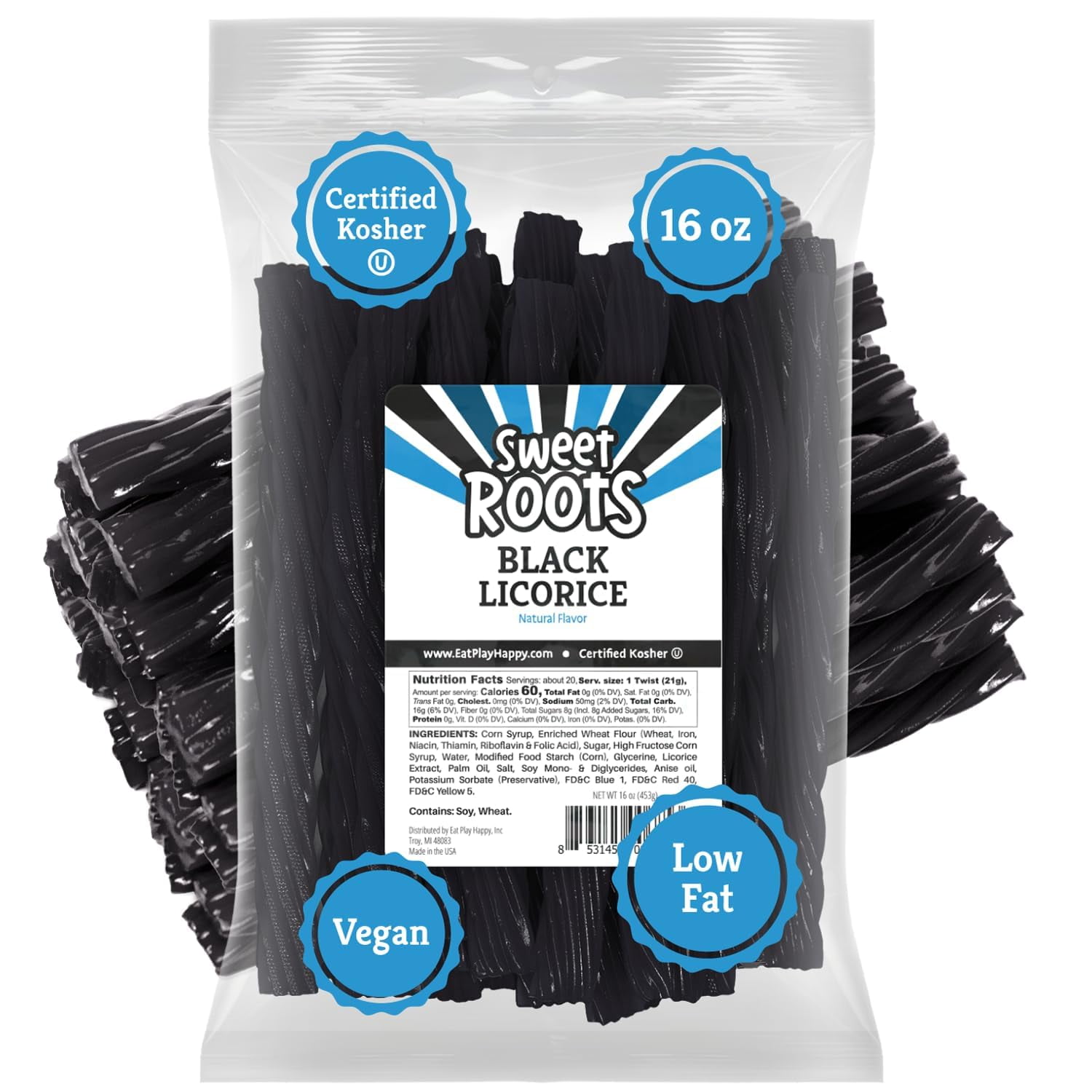 Sweet Roots Black Licorice MZF22 Twists - 1 Bag (16 oz) - Jumbo Size ...