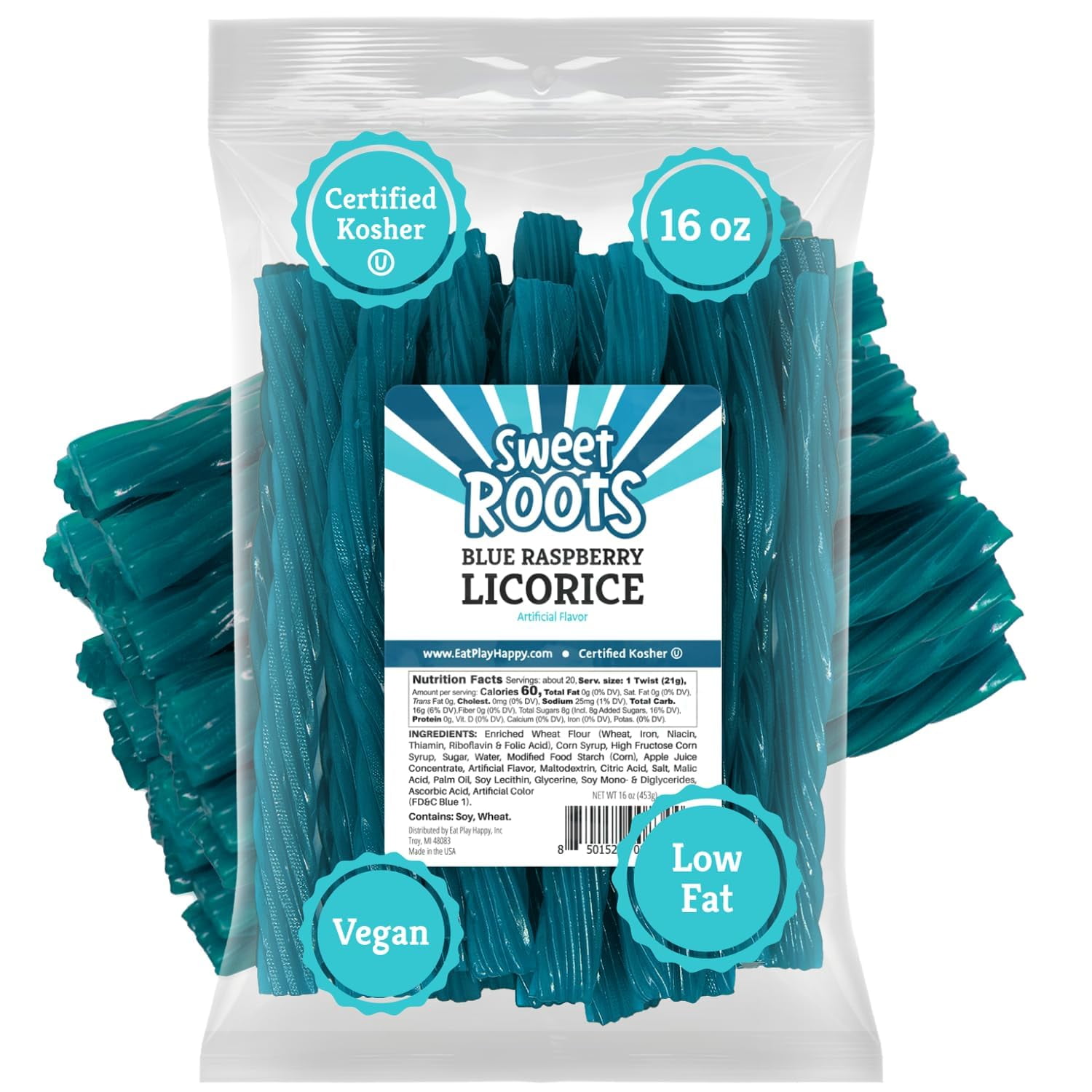 Sweet Roots Blue Raspberry ESF27 Licorice Twists - 1 Bag (16 oz ...