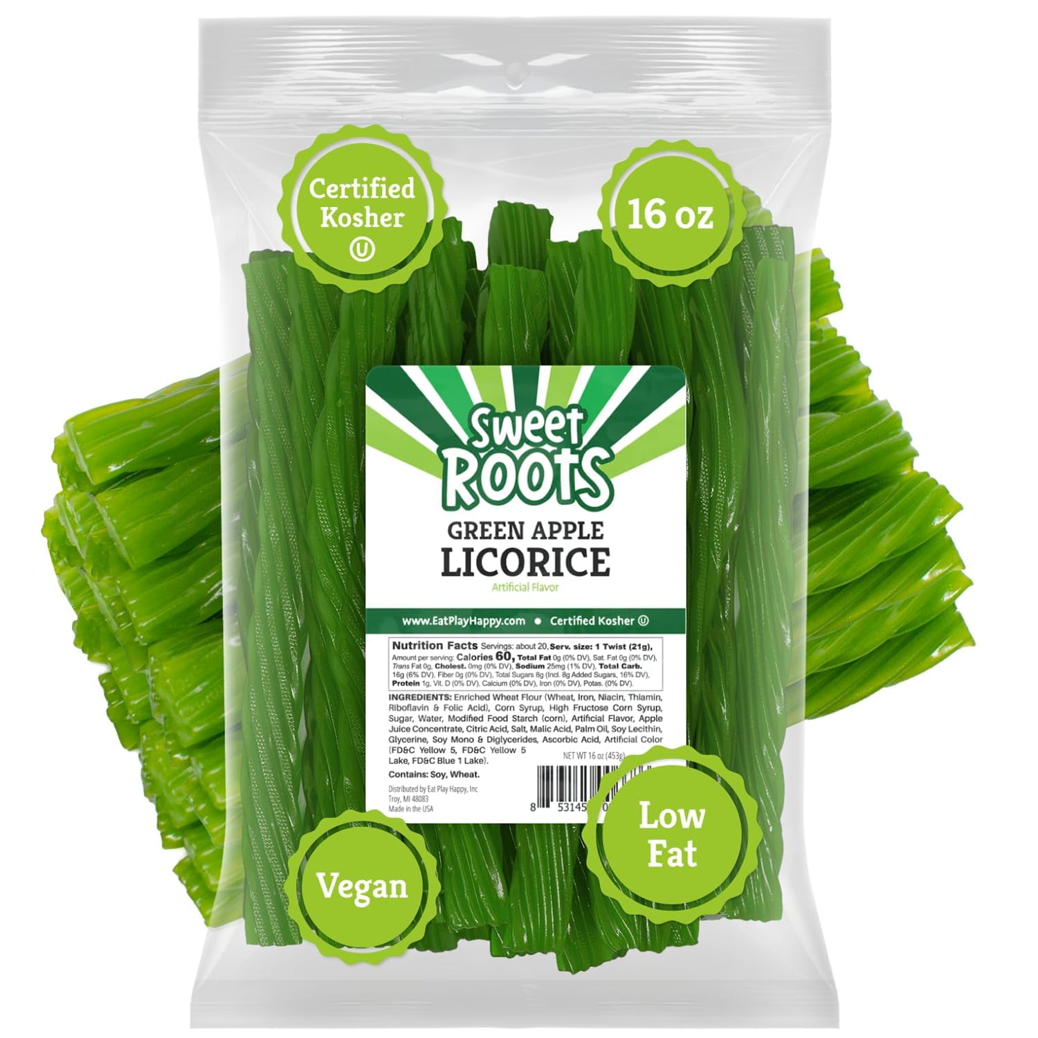 Sweet Roots Green Apple BCF26 Licorice Twists - 1 Bag (16 oz) - Jumbo ...