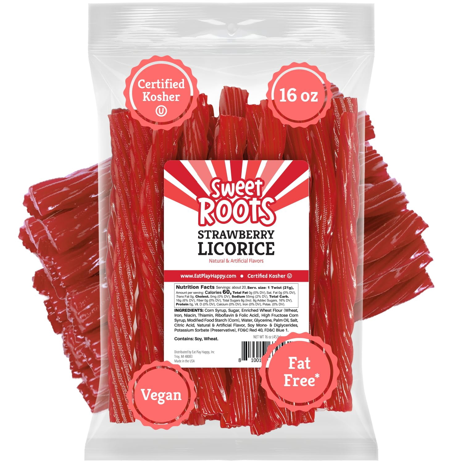 Sweet Roots Strawberry Licorice BCF26 Twists - 1 Bag (16 oz) - Jumbo ...