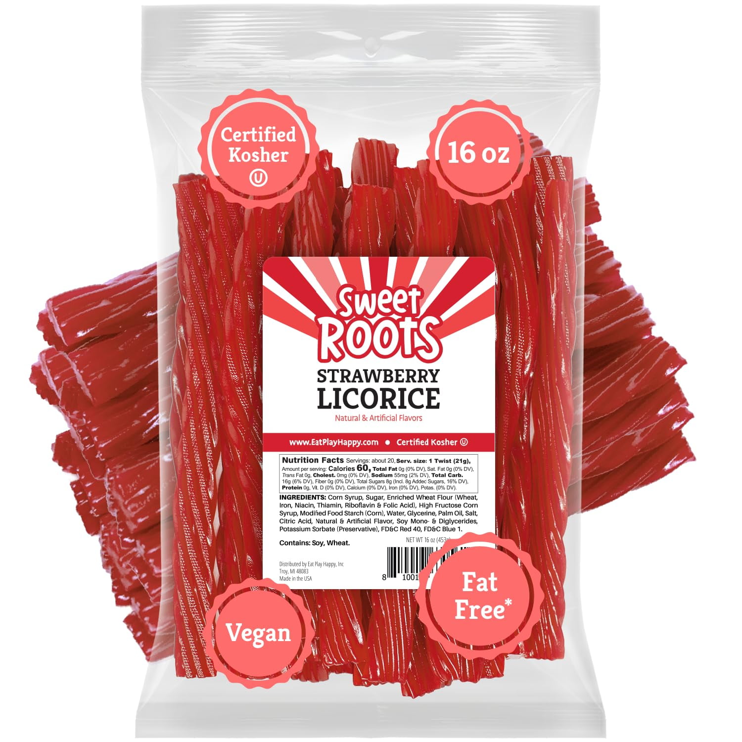 Sweet Roots Strawberry Licorice ESF27 Twists - 1 Bag (16 oz) - Jumbo ...