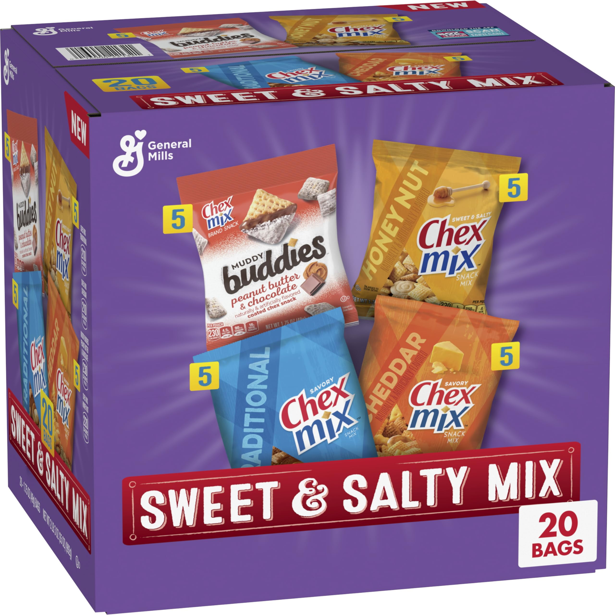 JMS2 Sweet and Salty Snack Variety Pack, Muddy Buddies, Chex Mix, 20 ...