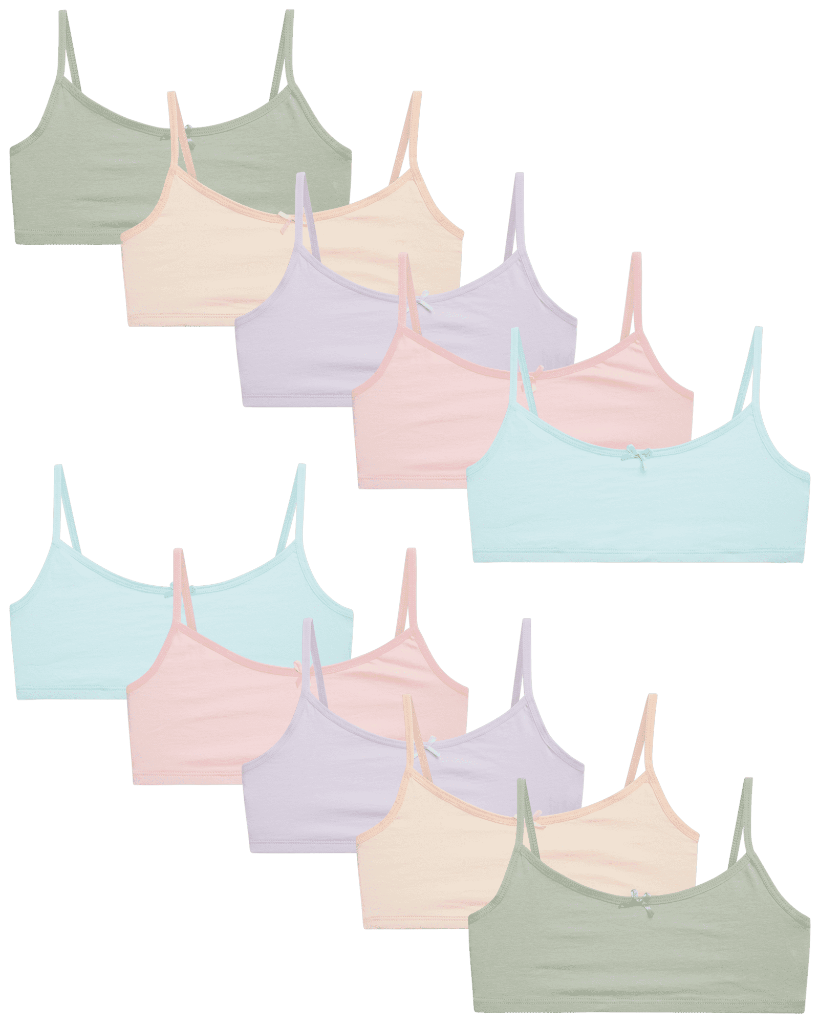 Sweet & Sassy 10-Pack Girls' Cotton Spandex Cami Crop Beginner Bra with ...
