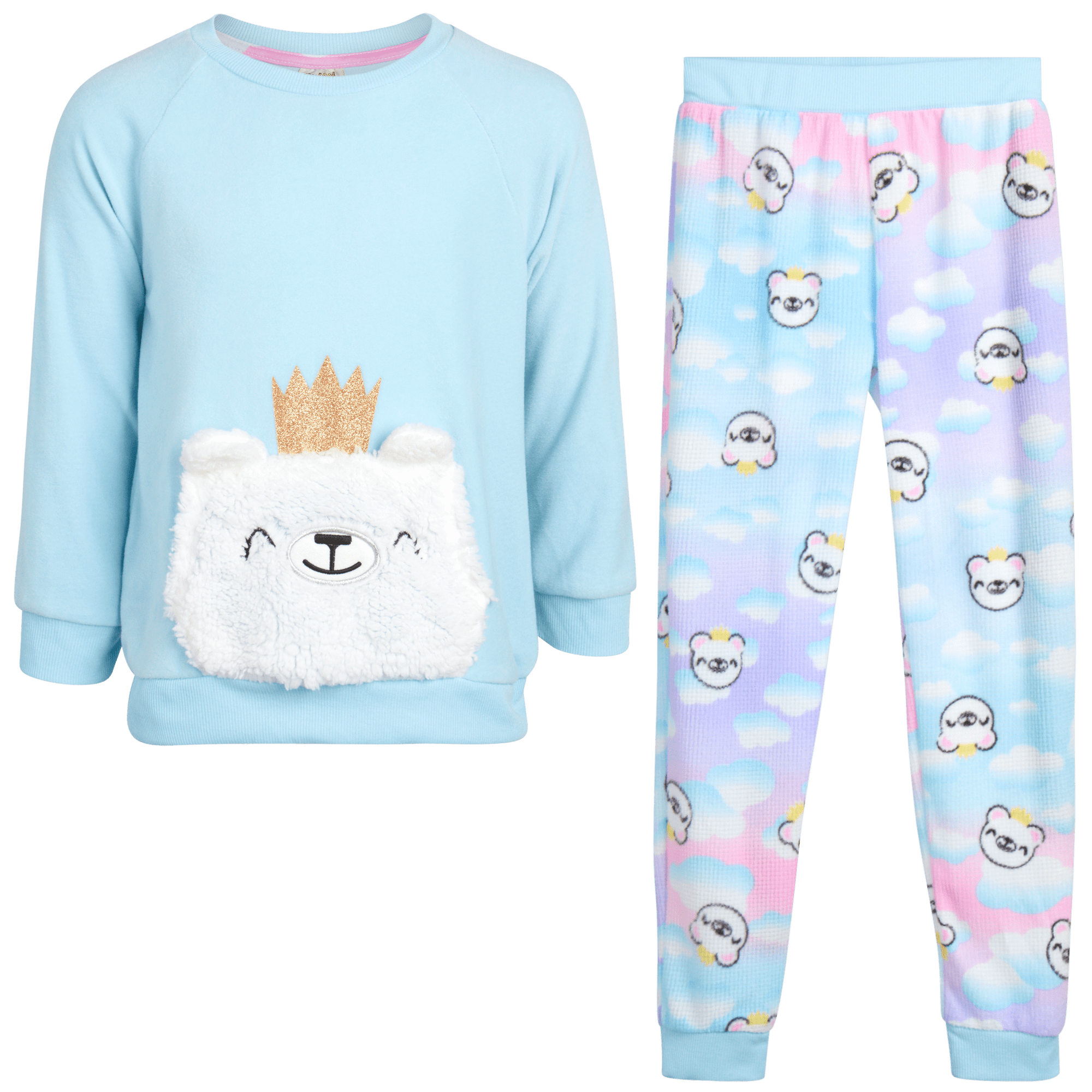 Sweet & Sassy Girls' Pajama Set - 2 Piece Velour Critter Sleep Shirt ...