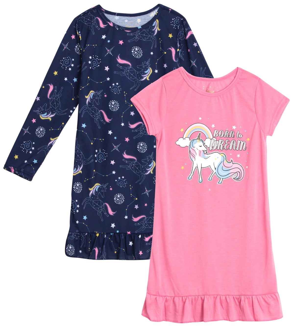 Sweet & Sassy Girls' Pajamas - 2 Pack Sleep Shirt Nightgown Pajamas ...