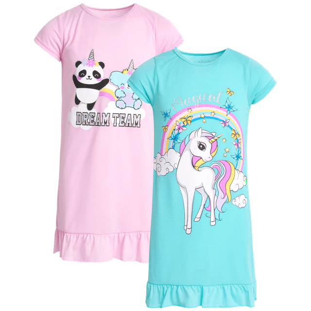 Sweet And Sassy Girls 2 Pack Lightweight Sleep Shirt Nightgown Pajamas
