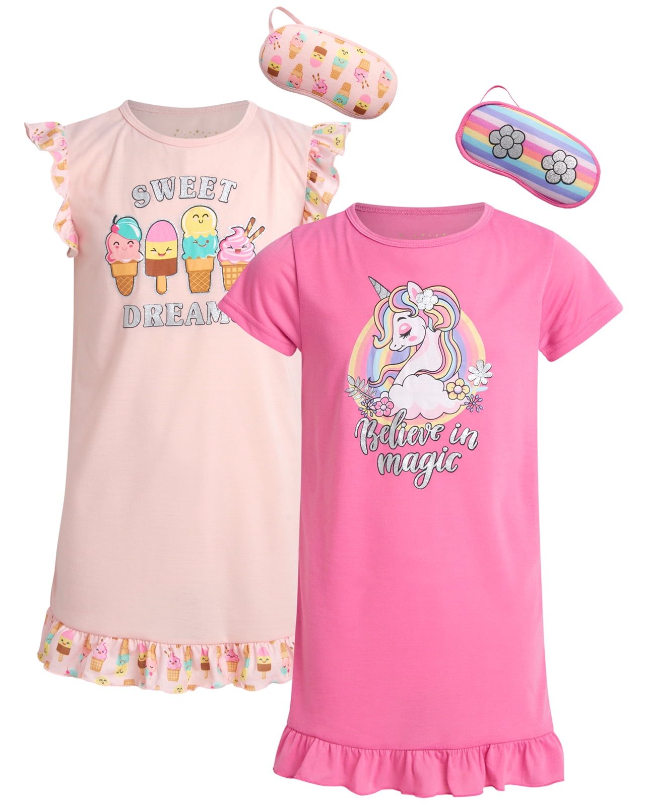 Sweet & Sassy Girls' Pajamas - 2 Piece Short Sleeve Night Gowns with ...