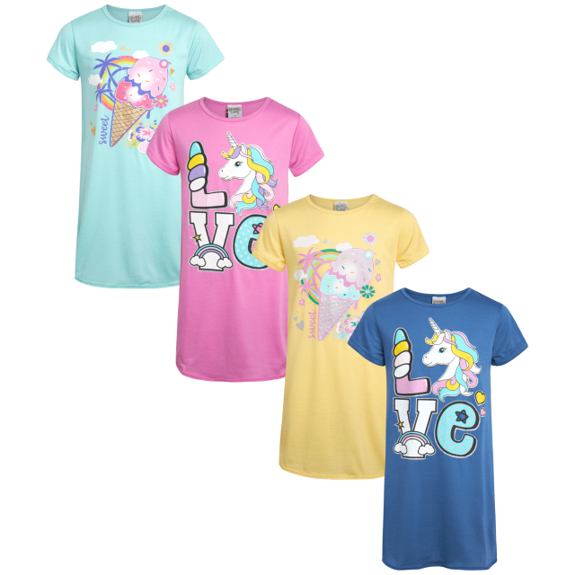 Sweet And Sassy Girls Pajamas 4 Piece Short Sleeve Sleep Shirt