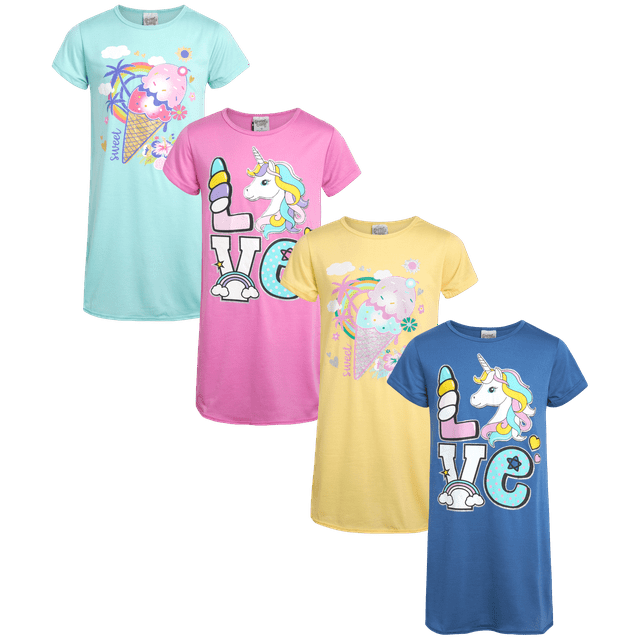 Sweet And Sassy Girls Pajamas 4 Piece Short Sleeve Sleep Shirt