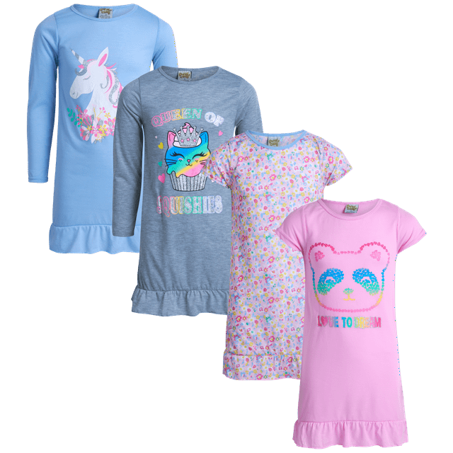 Sweet And Sassy Girls Pajamas 4 Piece Short Sleeve Sleep Shirt