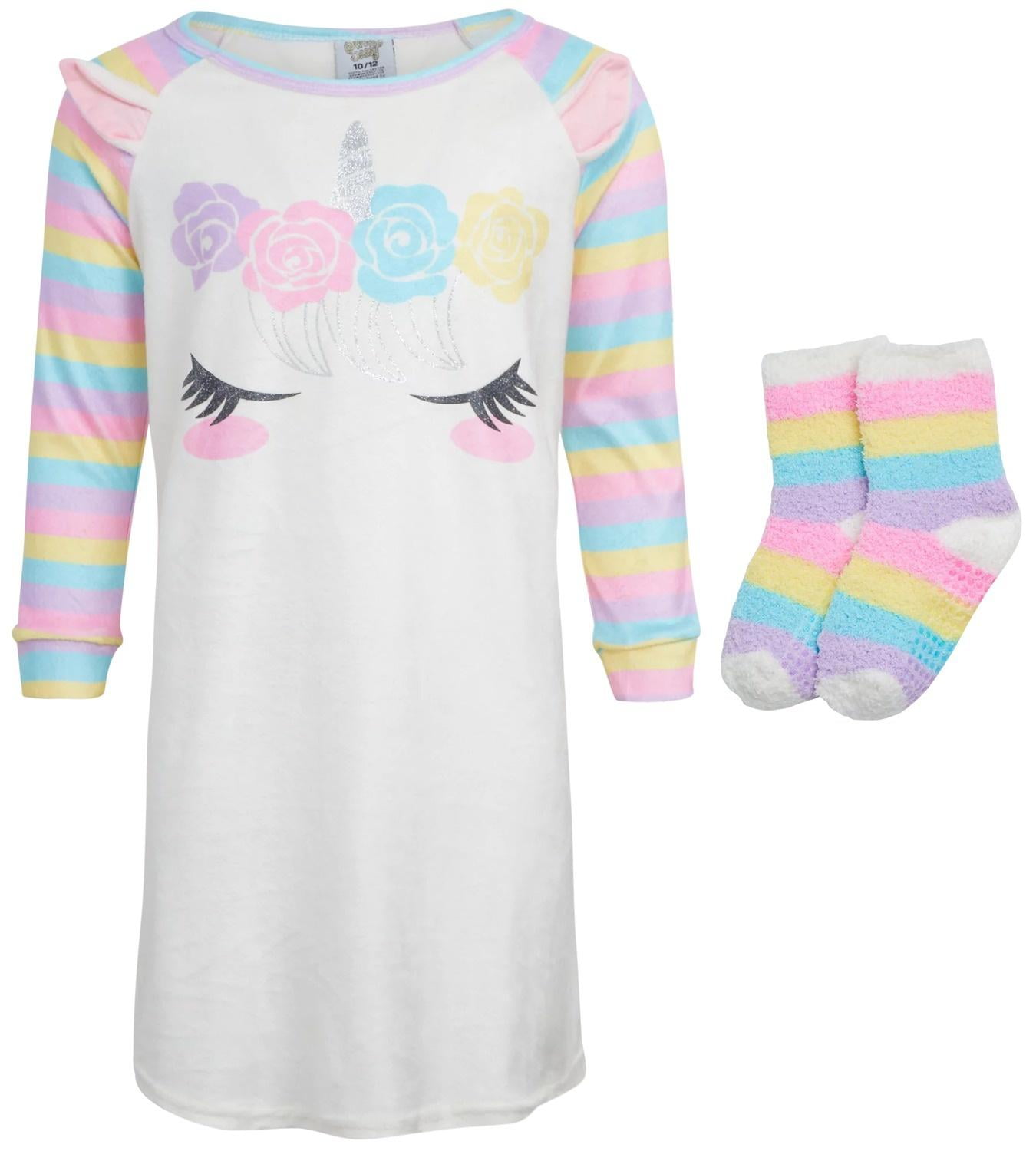 Sweet & Sassy Girls' Unicorn Pajamas - Long Sleeve Velour Sleep Shirt ...