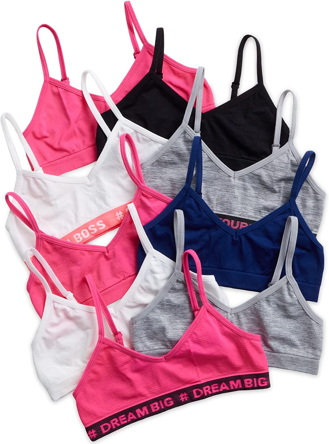 Sweet & Sassy Girls' Training Bra Set – 9 Pack, V-Neck Microfiber ...