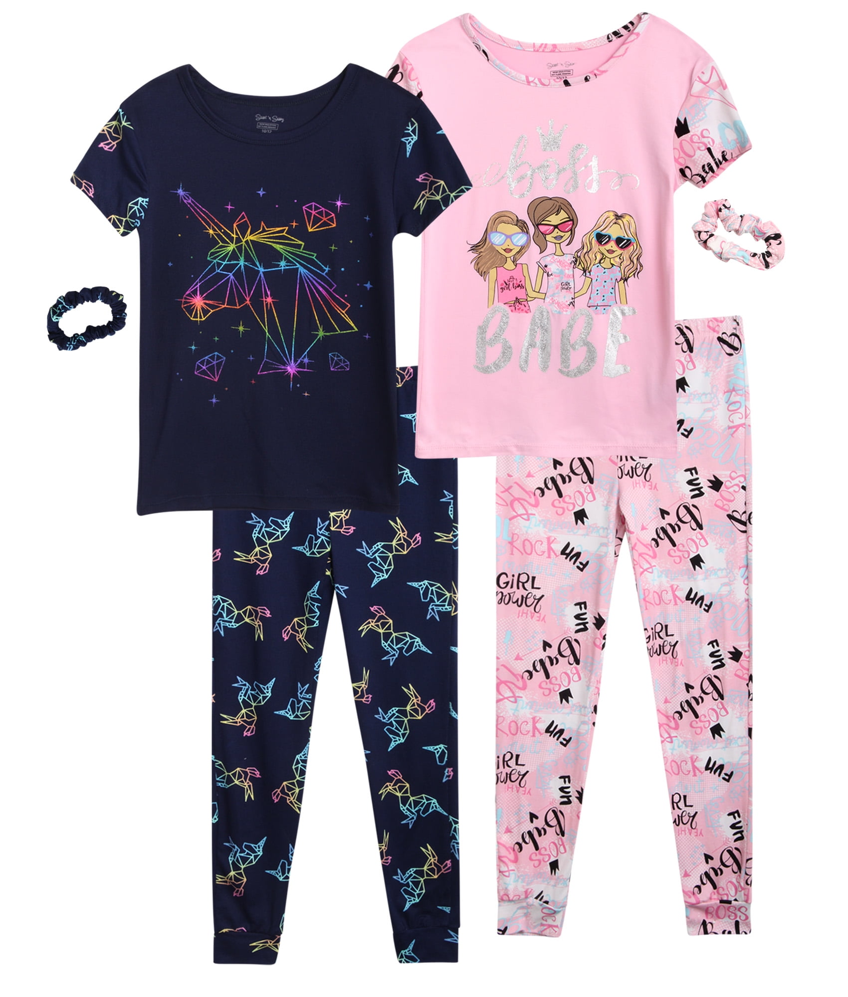 Sweet & Sassy Girls' 4-Piece Snug Fit Pajama Set with Sleep Shirts ...