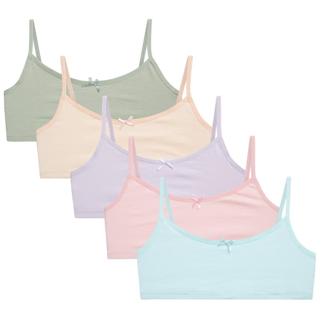 Sweet & Sassy Girls’ Training Bra – 5 Pack Cotton Stretch Crop Cami ...