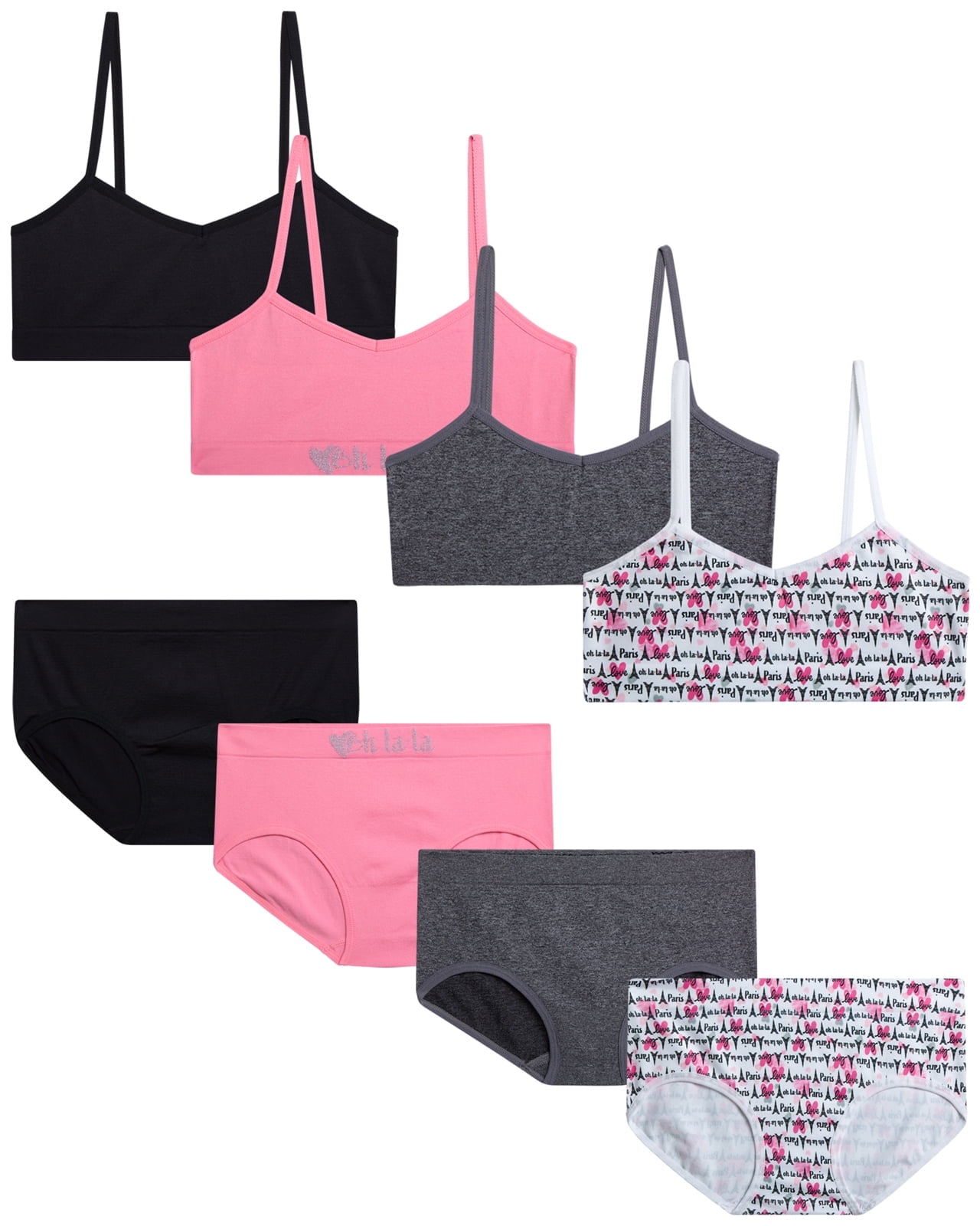 Sweet & Sassy Girls' Training Bra Set - 8 Piece Seamless Cami Bralette ...