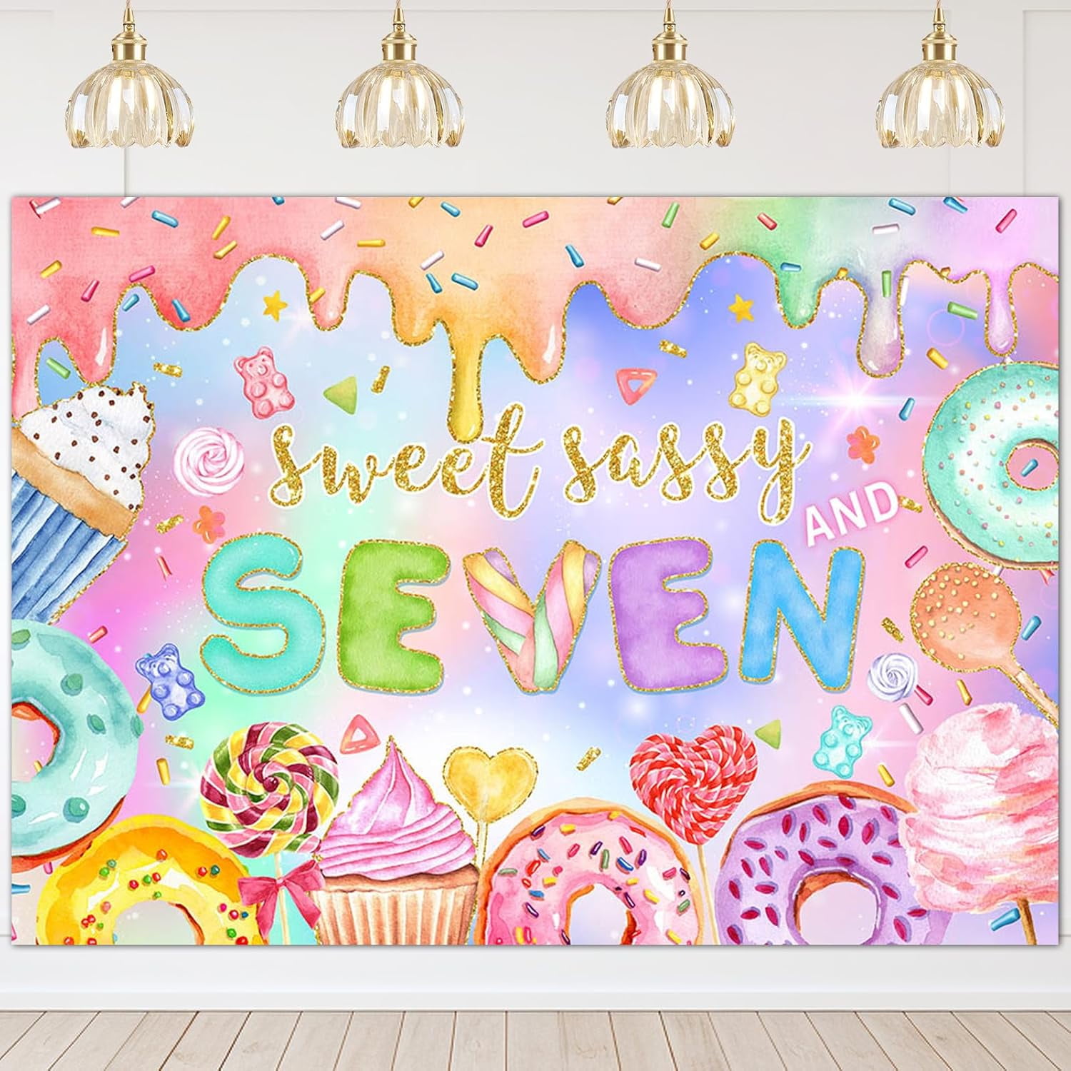 Sweet Sassy and Seven Birthday Backdrop Girls Sweet Candy Donuts 7th ...