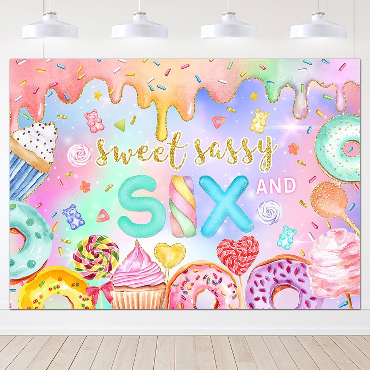 Sweet Sassy and Six Birthday Backdrop Girls Sweet Candy Donut 6th ...