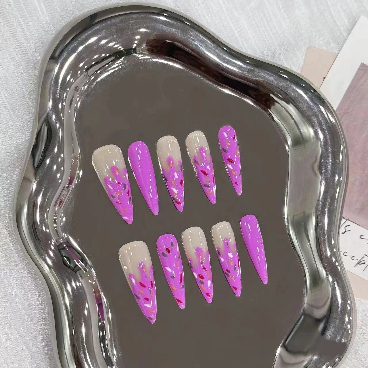 Sweet Sassy Ultra Thin No Trace Press On Nails long French Tip Purple ...