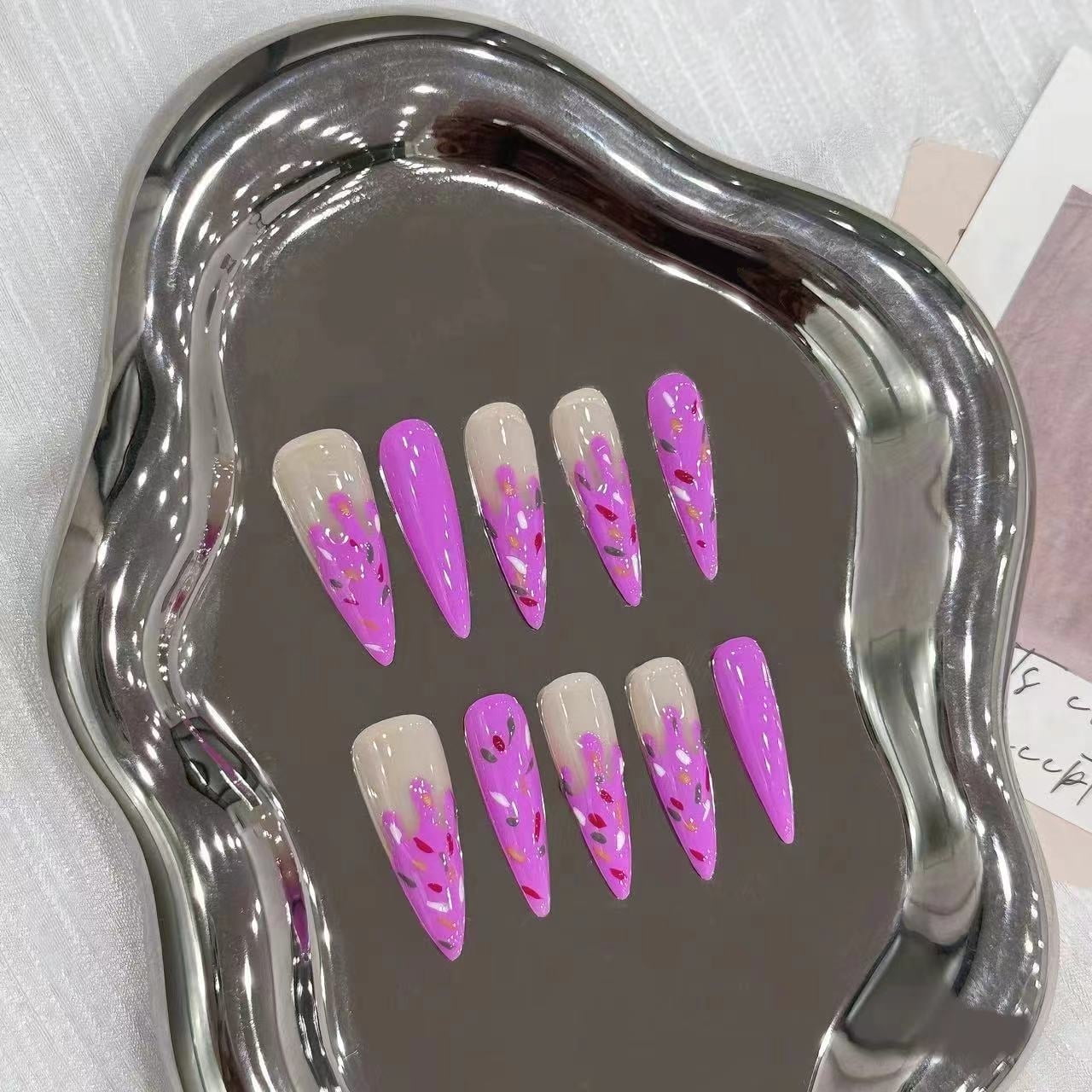 Sweet Sassy Ultra Thin No Trace Press On Nails long French Tip Purple ...
