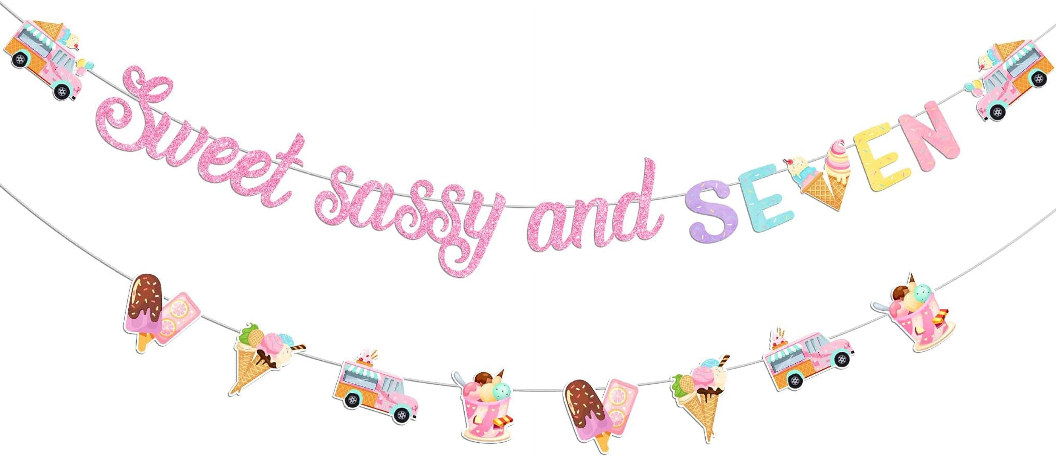 Sweet Sassy and Seven Banner for Girls, Ice Cream 7th Birthday Banner ...