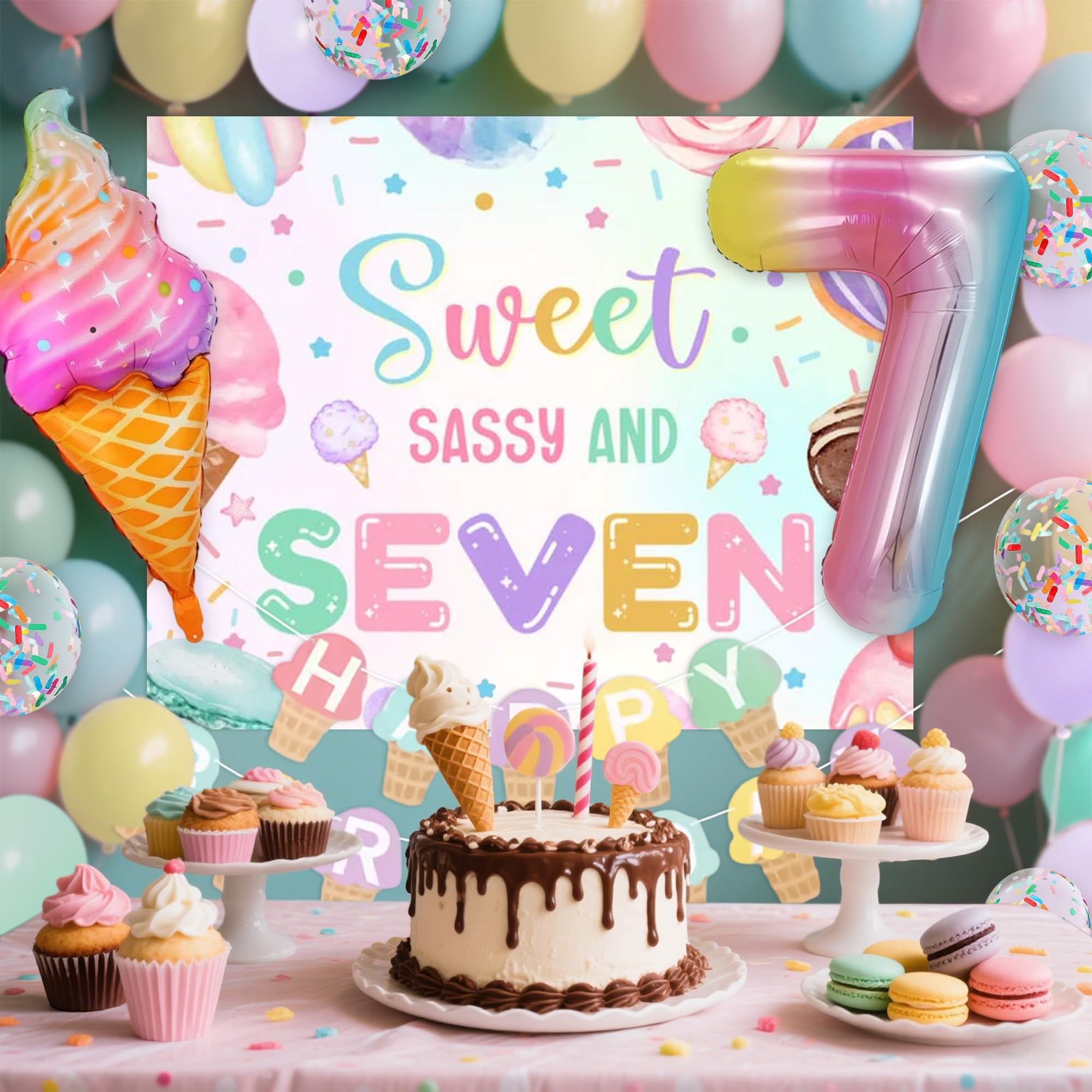 Sweet Sassy and Seven IFF17 7th Birthday Decorations for Girls Ice Cream Theme Party Supplies ...