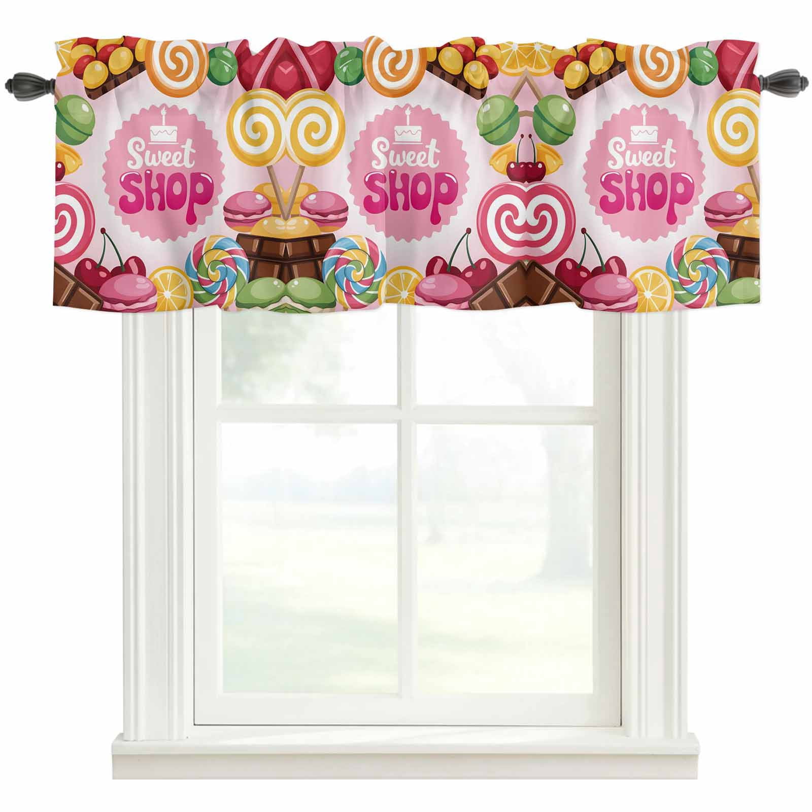 Sweet Shop Words Rod Pocket Curtain Valance, Candyland Colorful ...