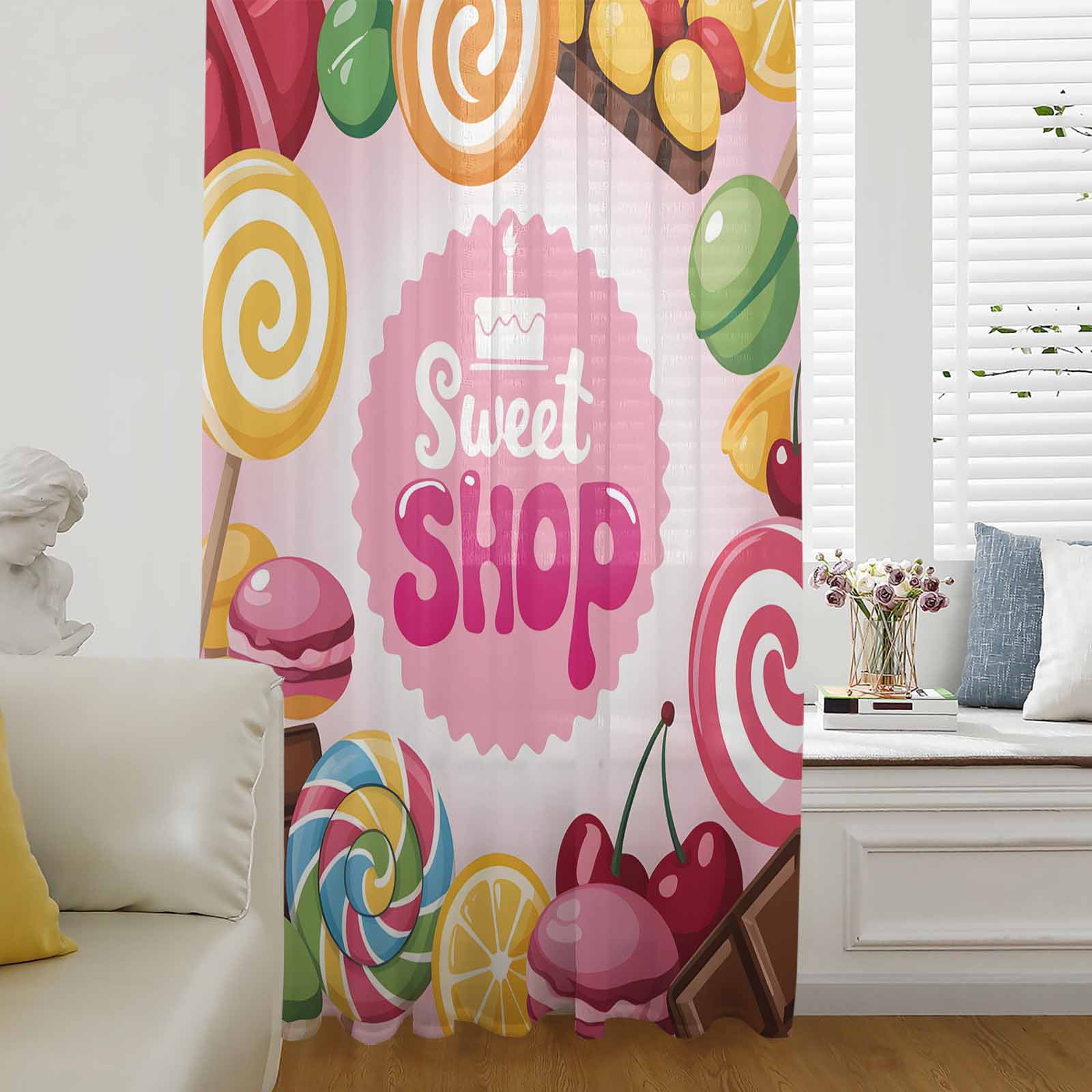 Sweet Shop Words Semi Sheer Curtains Drapes for Living Room,Bedroom ...