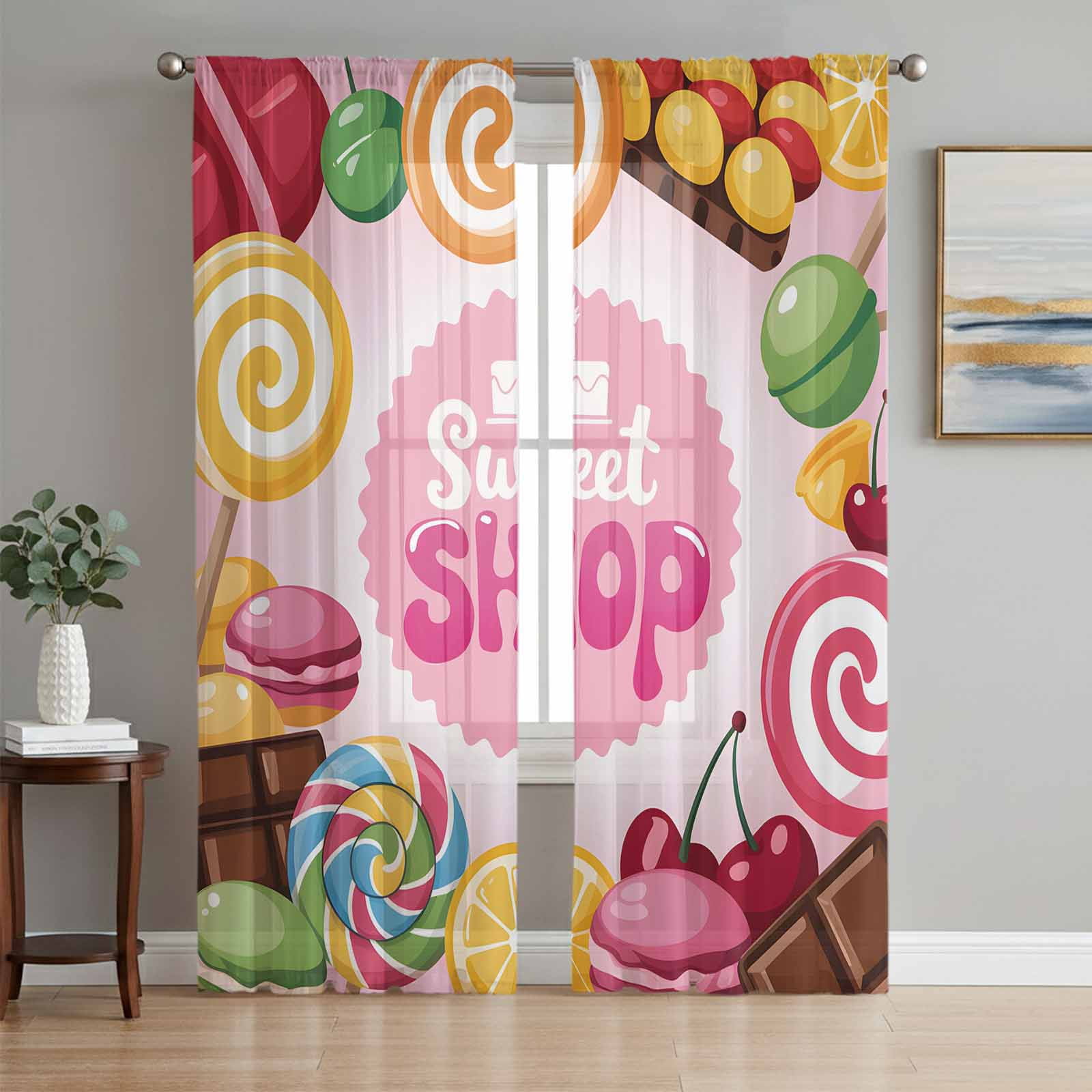 Sweet Shop Words Sheer Curtains 72 Inch Length 2 Panels Set, Candyland ...