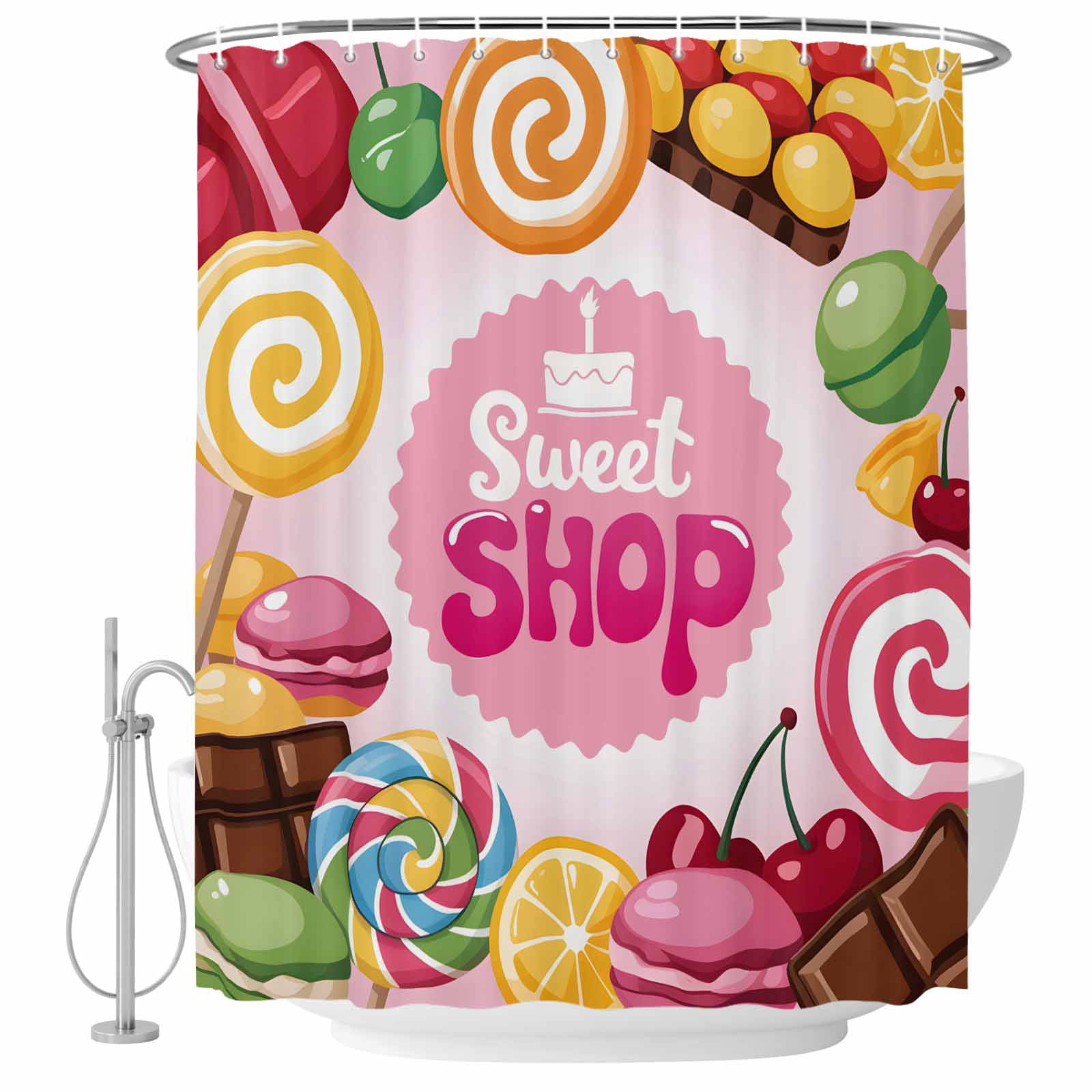 Sweet Shop Words Shower Curtain Set - Extra Long 72" x 96" Washable ...