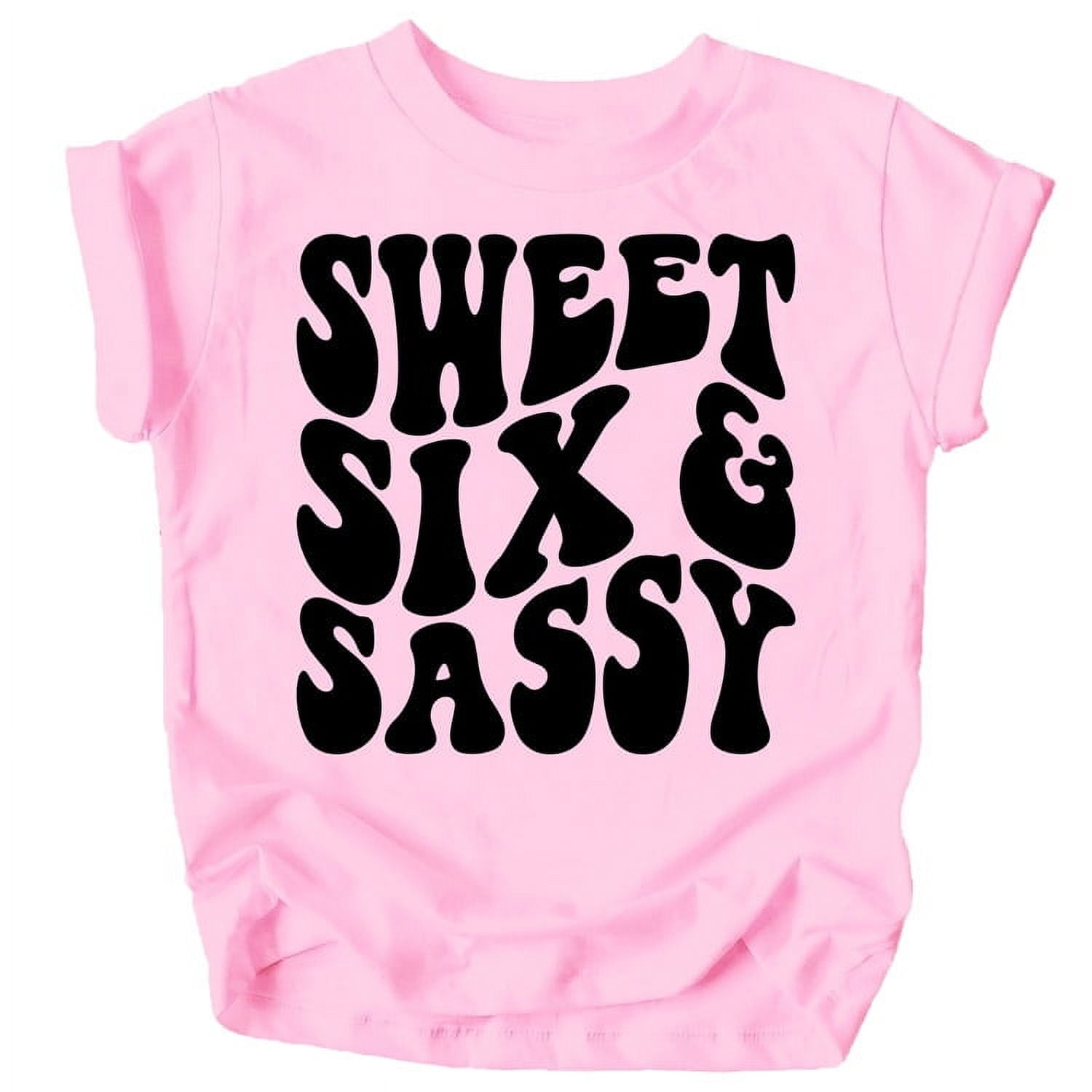 Sweet Six and Sassy Cute 6th Birthday Shirt for Girls Black on Pink ...