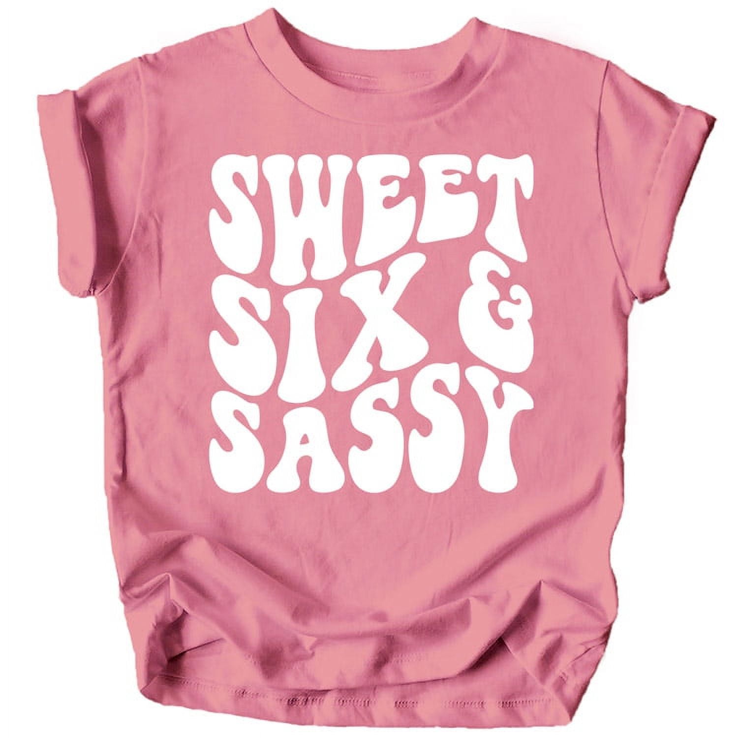 Sweet Six and Sassy Cute 6th Birthday Shirt for Girls White on Mauve ...