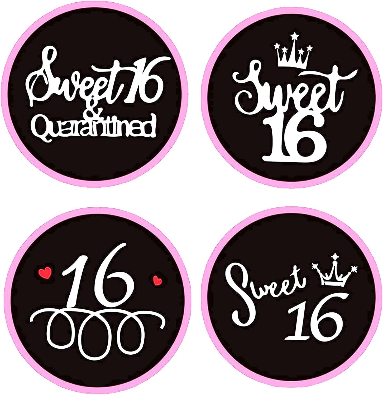 Sweet Sixteen 16th Birthday Favor Labels, 2In - 240 Stickers (Black ...