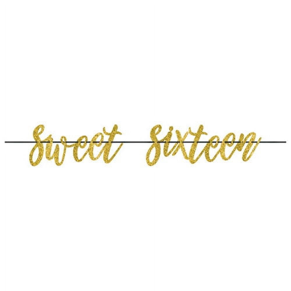 Sweet Sixteen Gold Glitter Letter Banner - Walmart.com