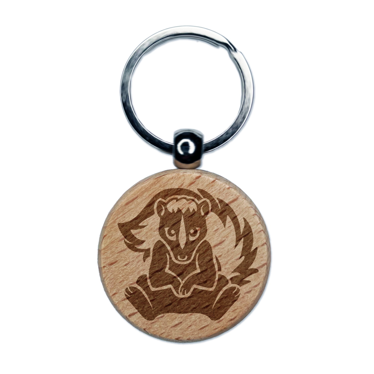 Sweet Skunk Sitting Round Keychain Charm Tag - Engraved Wood - Walmart.com