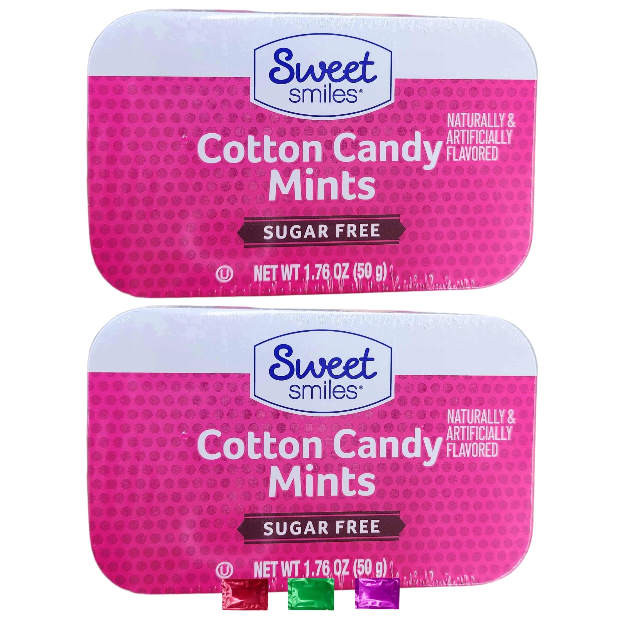 Sweet Smiles Sugar Free Cotton Candy Mints 1.76 Oz Tin 2 Pack, Zero ...
