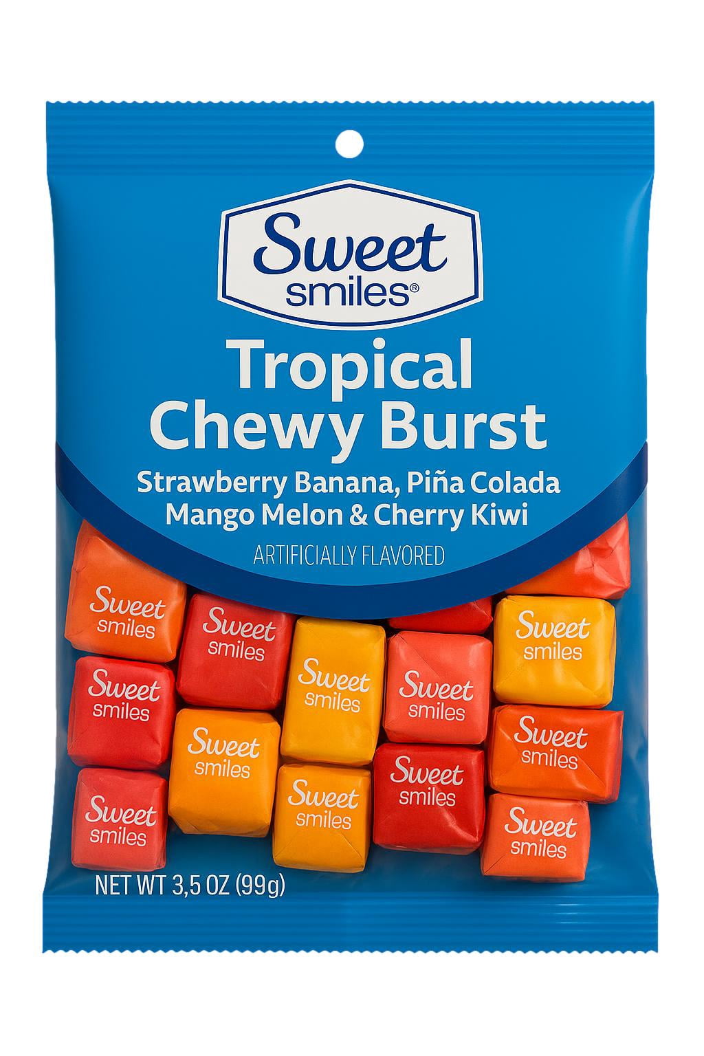 Sweet Smiles Tropical Chewy Burst Candy, Strawberry Banana, Piña Colada ...