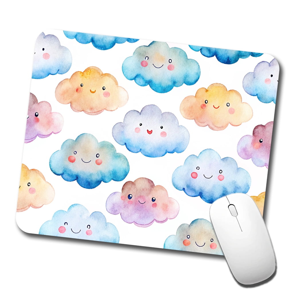 Sweet Smiling Clouds In A Row Watercolor Mouse Pad Low Profile Gaming ...