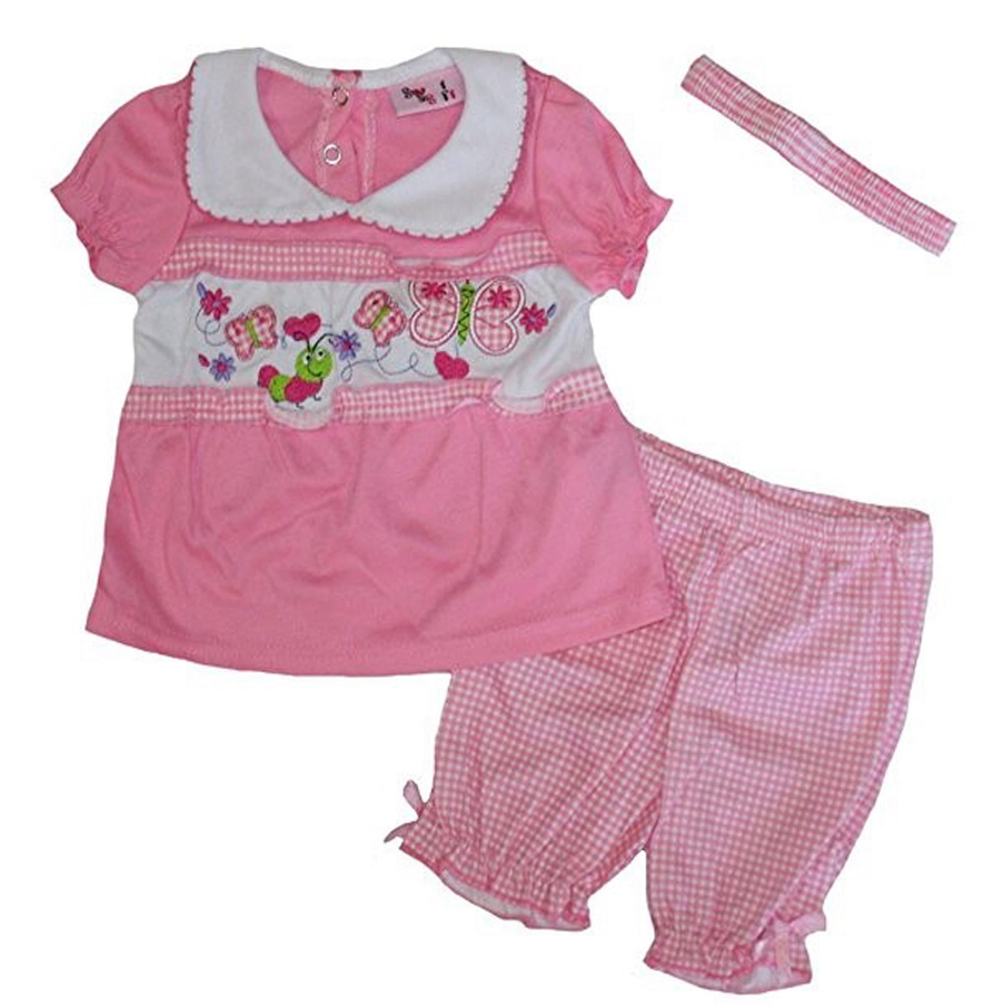 Sweet & Soft Baby Girl's Infant Gingham Caterpillar 3 Piece Shorts Set ...