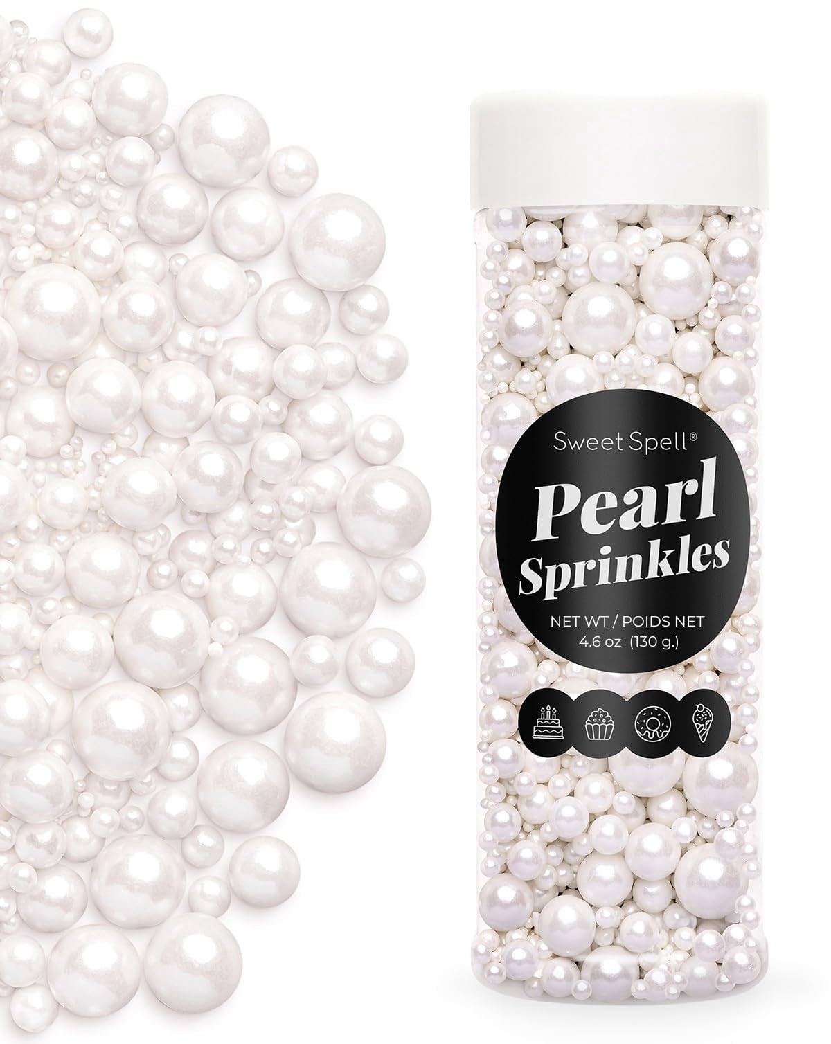 Sweet Spell White Pearl DEF29 Sprinkles for Cake Decorating (130g/ 4 ...