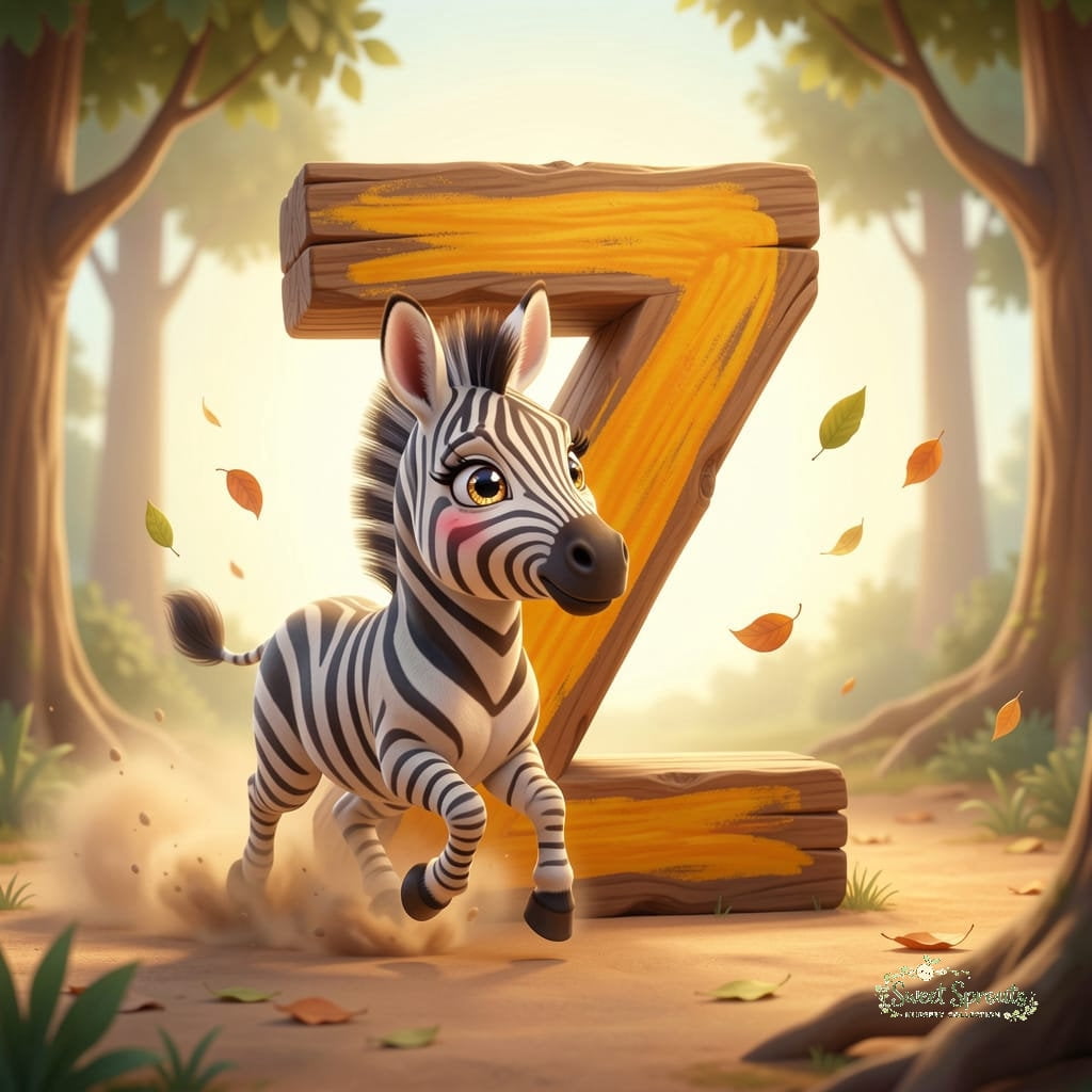 Sweet Sprouts Alphabet Animals Collection- Z is for Zebra Zooming 14x14 ...