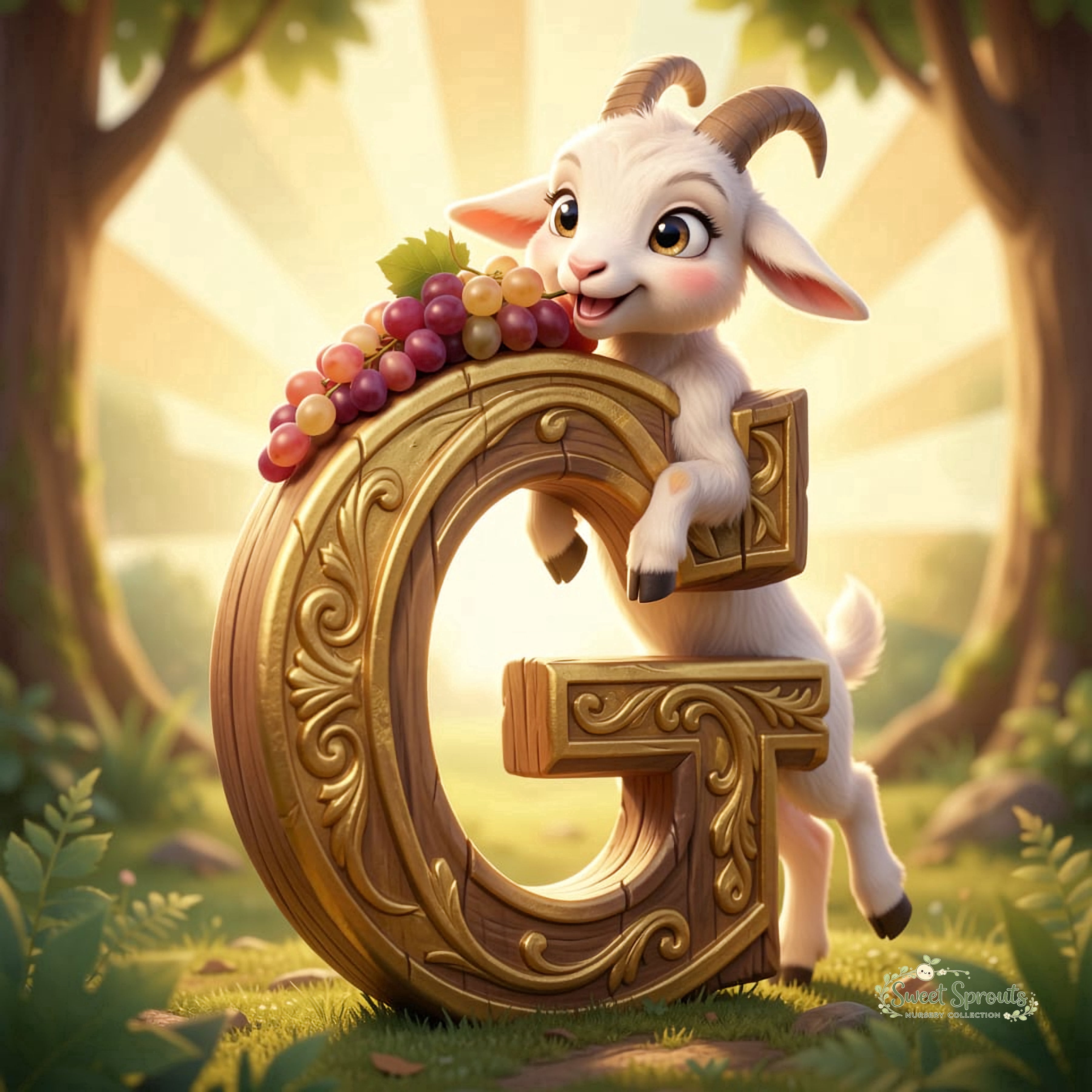 Sweet Sprouts Alphabet Animals Collection– G is for Goat & Grapes 12x12 ...