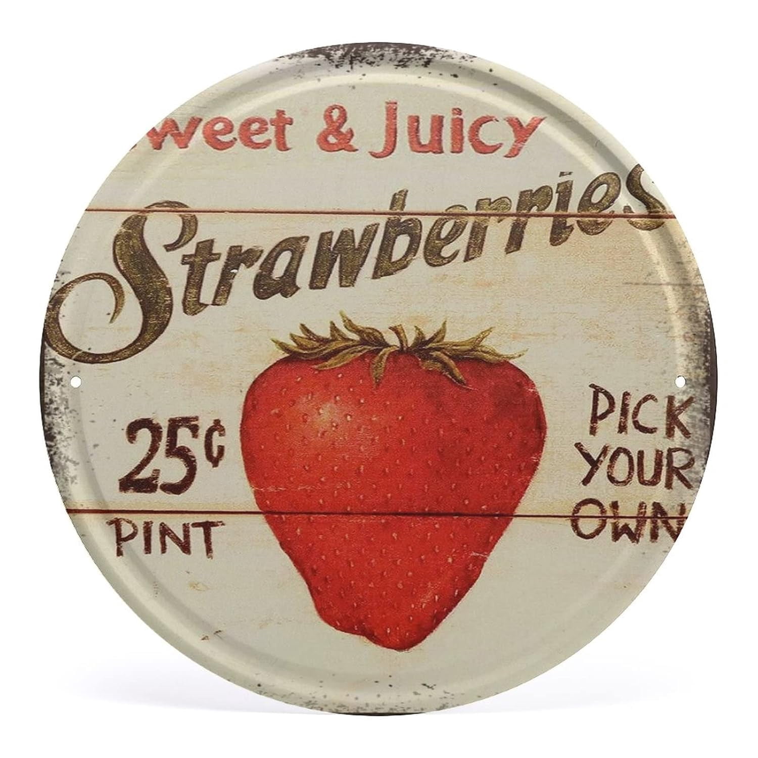 Sweet Strawberries Pick Your Own Retro Vintage Round Metal Tin Bar Sign ...