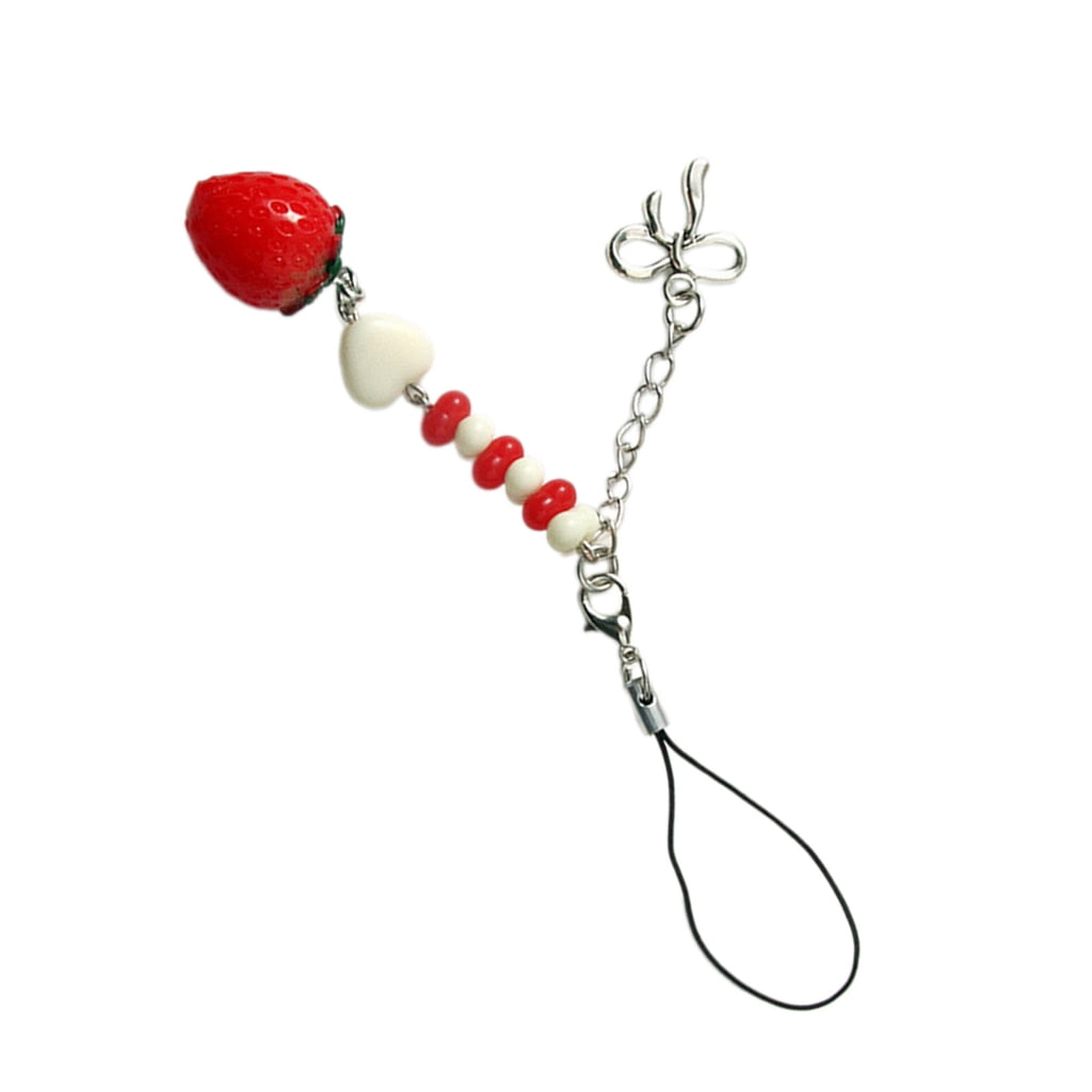 Sweet Strawberry Beads Phone Charm Straps Car Key Hangings Pendants ...