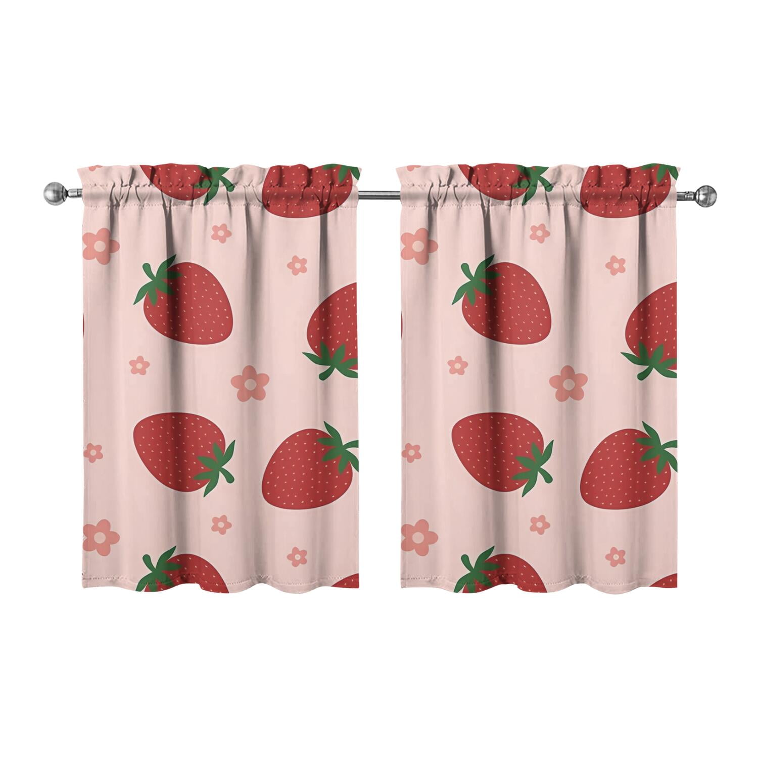 Sweet Strawberry Cake Inspired Kitchen Curtains - 2 Pack Cute Kawaii ...