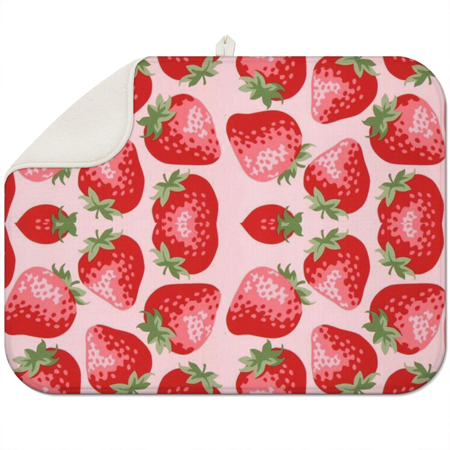 Sweet Strawberry Coffee Mat – Durable Microfiber Spill Mat Featuring Painted Summer Fruit and ...