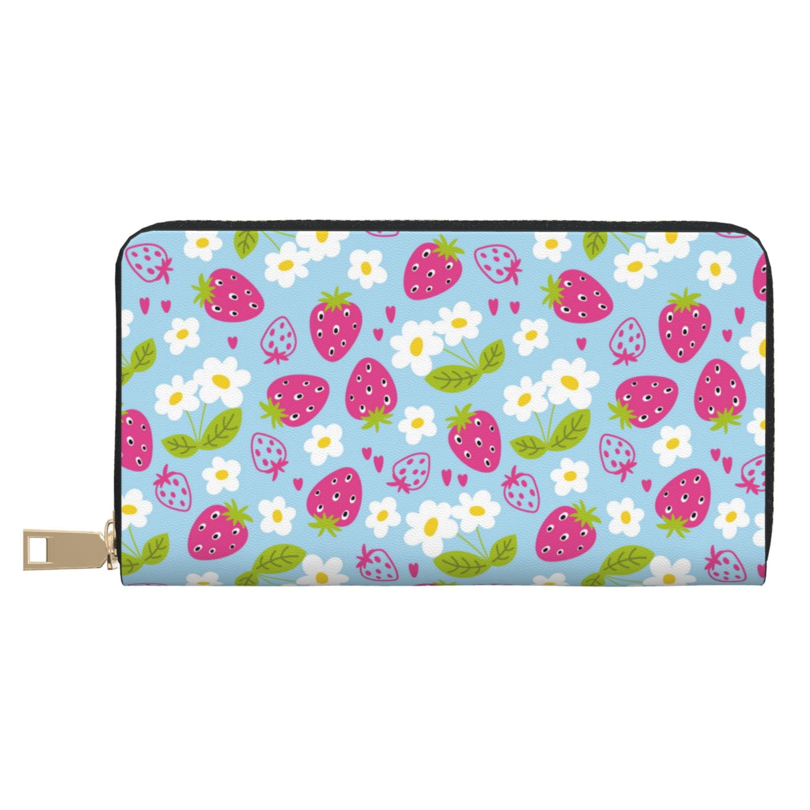 Sweet Strawberry Flower Leaves Wallet Women, Leather Bifold Multi Card ...
