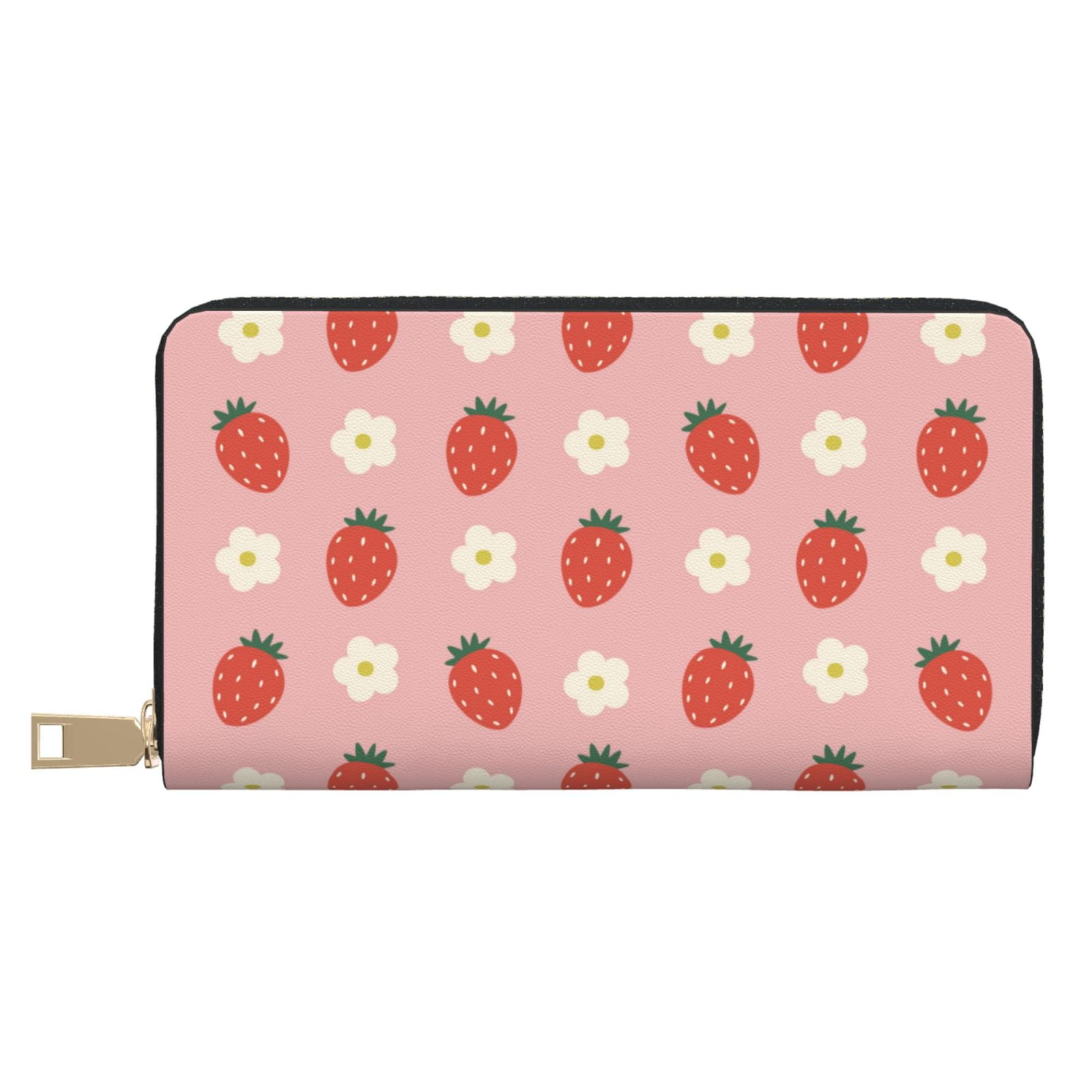 Sweet Strawberry Flower Wallet Women, Leather Bifold Multi Card Wallet ...