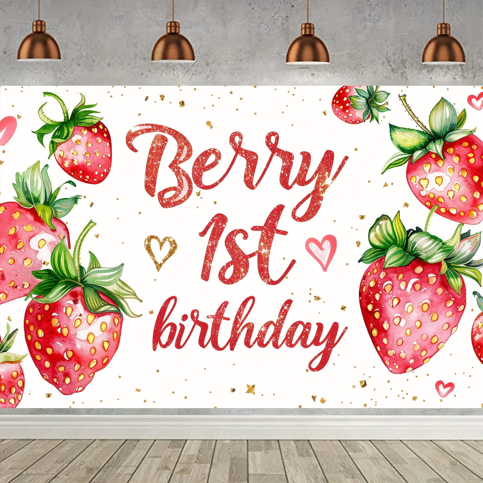Sweet Strawberry Happy 1st Birthday Backdrop Berry First Birthday Party ...