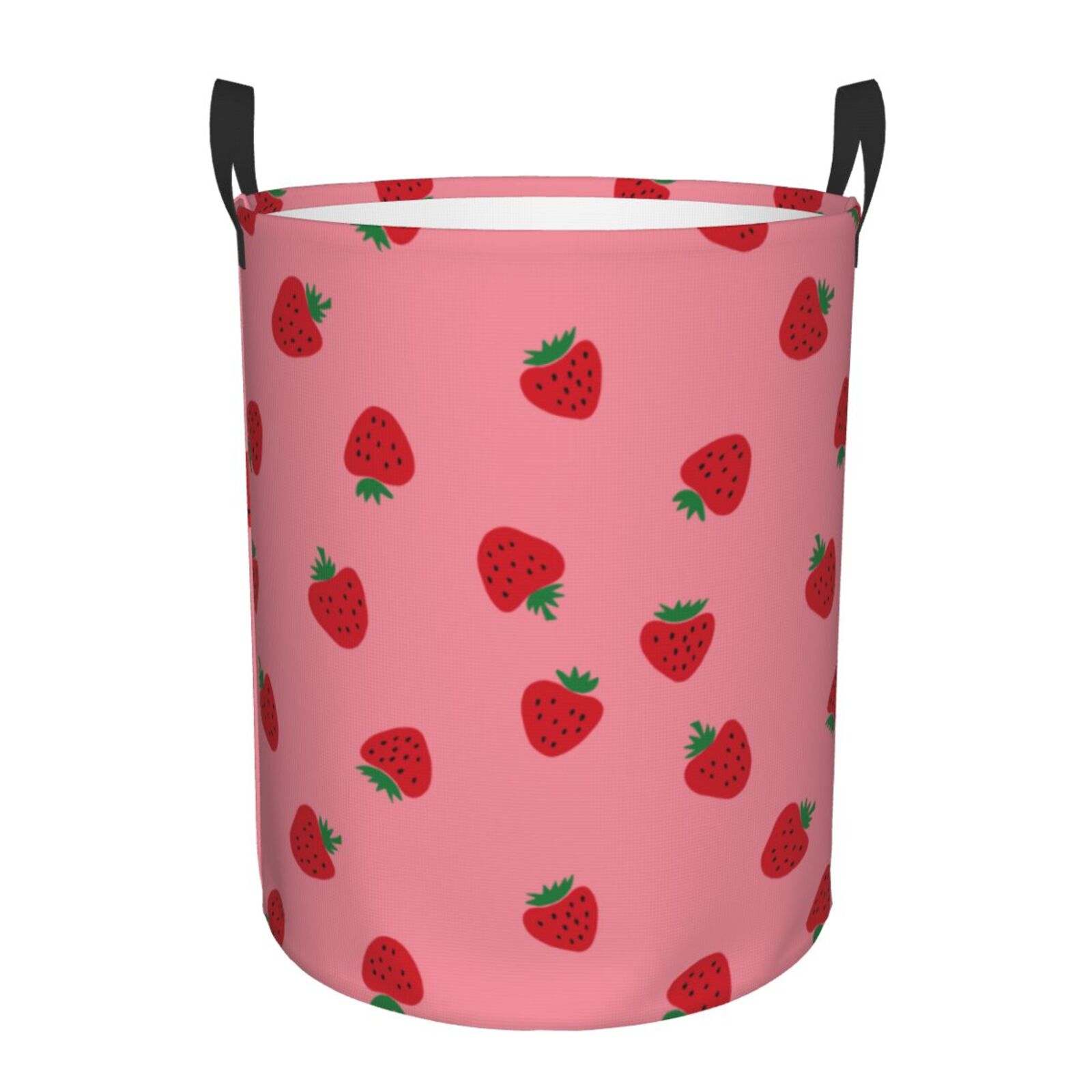 Sweet Strawberry Pink Round Laundry Basket, Laundry Hamper with Handle ...