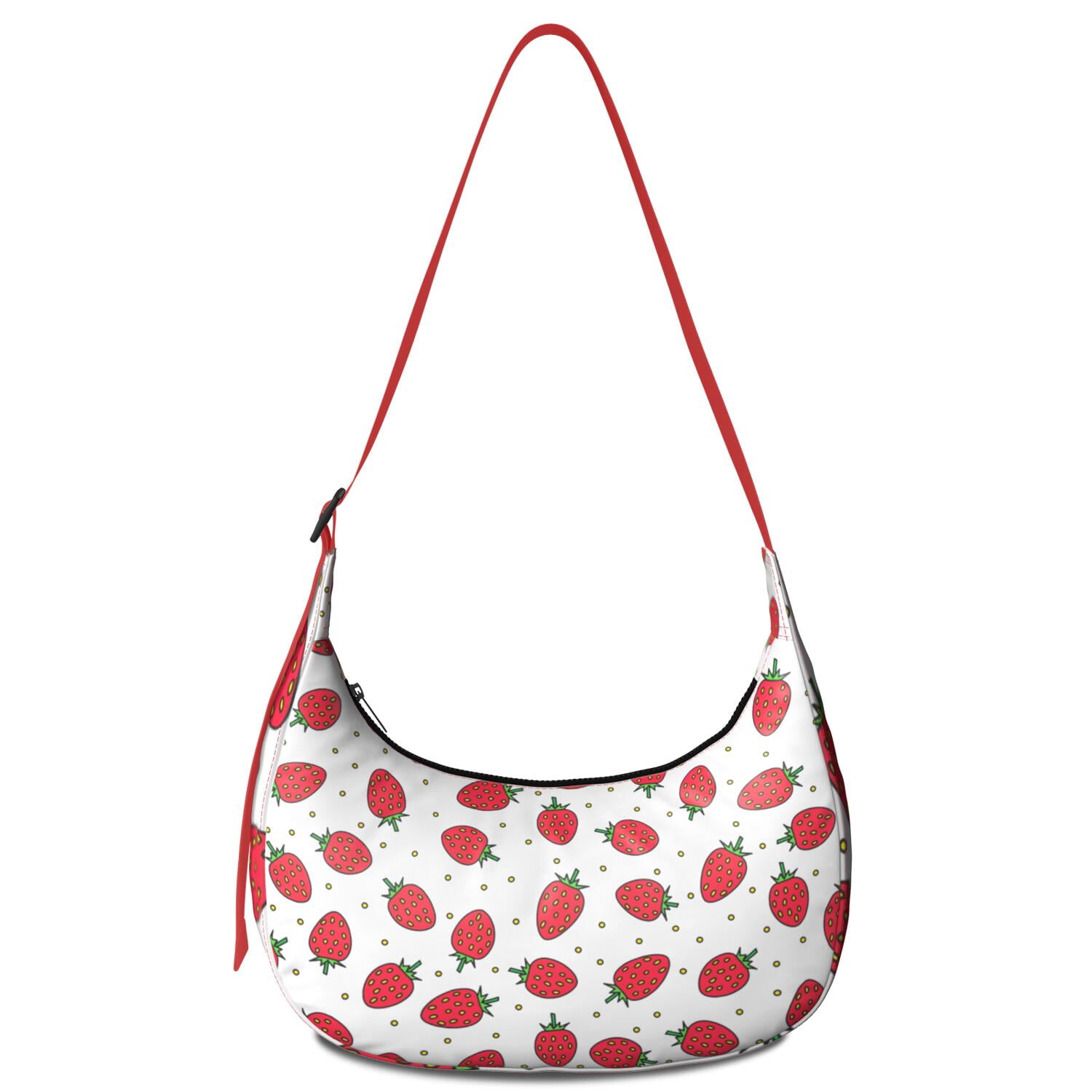 Sweet Strawberry Print Hobo Purse for Women, Red Berry Crossbody Tote ...